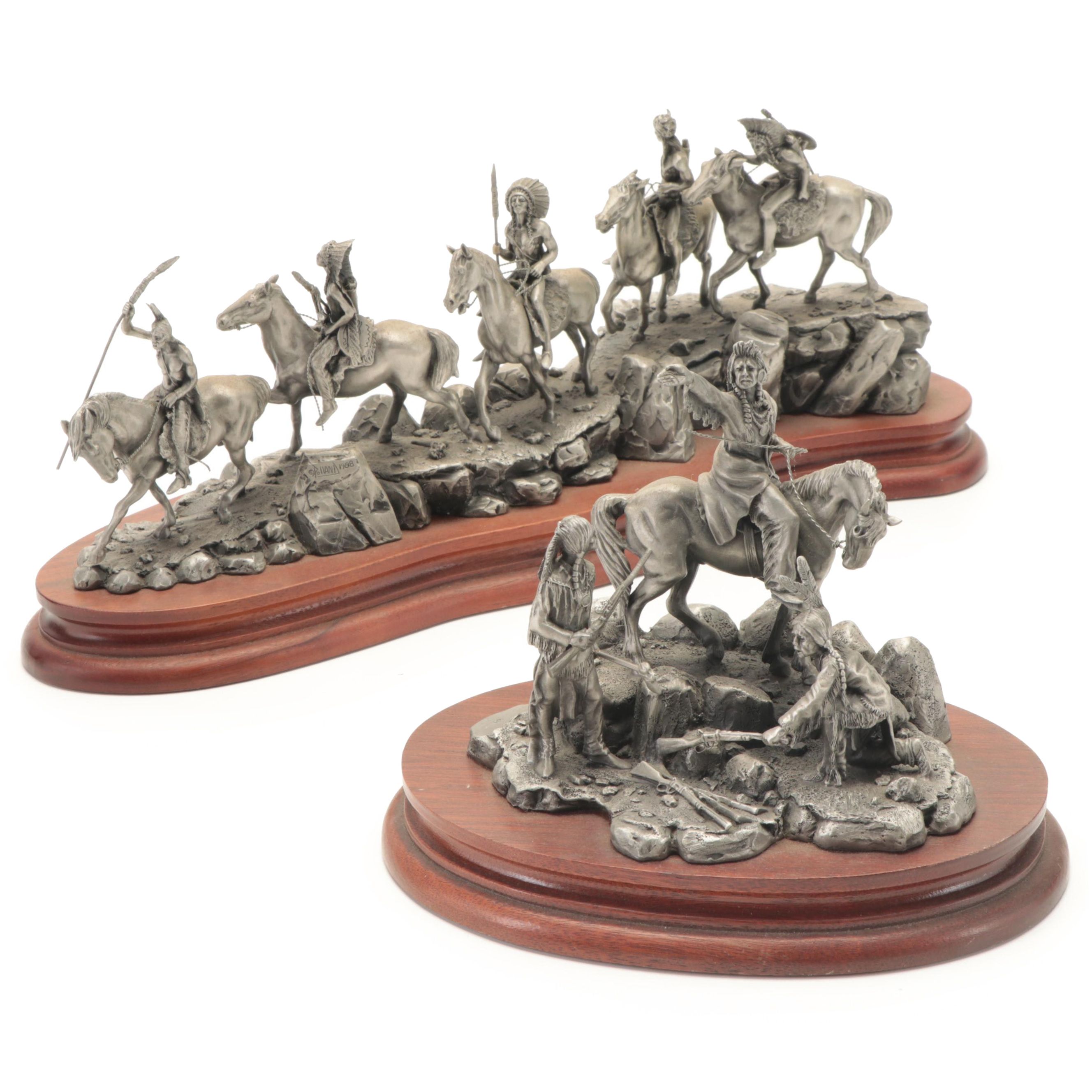 Don Polland Pewter Sculptures "Chief Joseph" and "Marauders", 1980s | EBTH