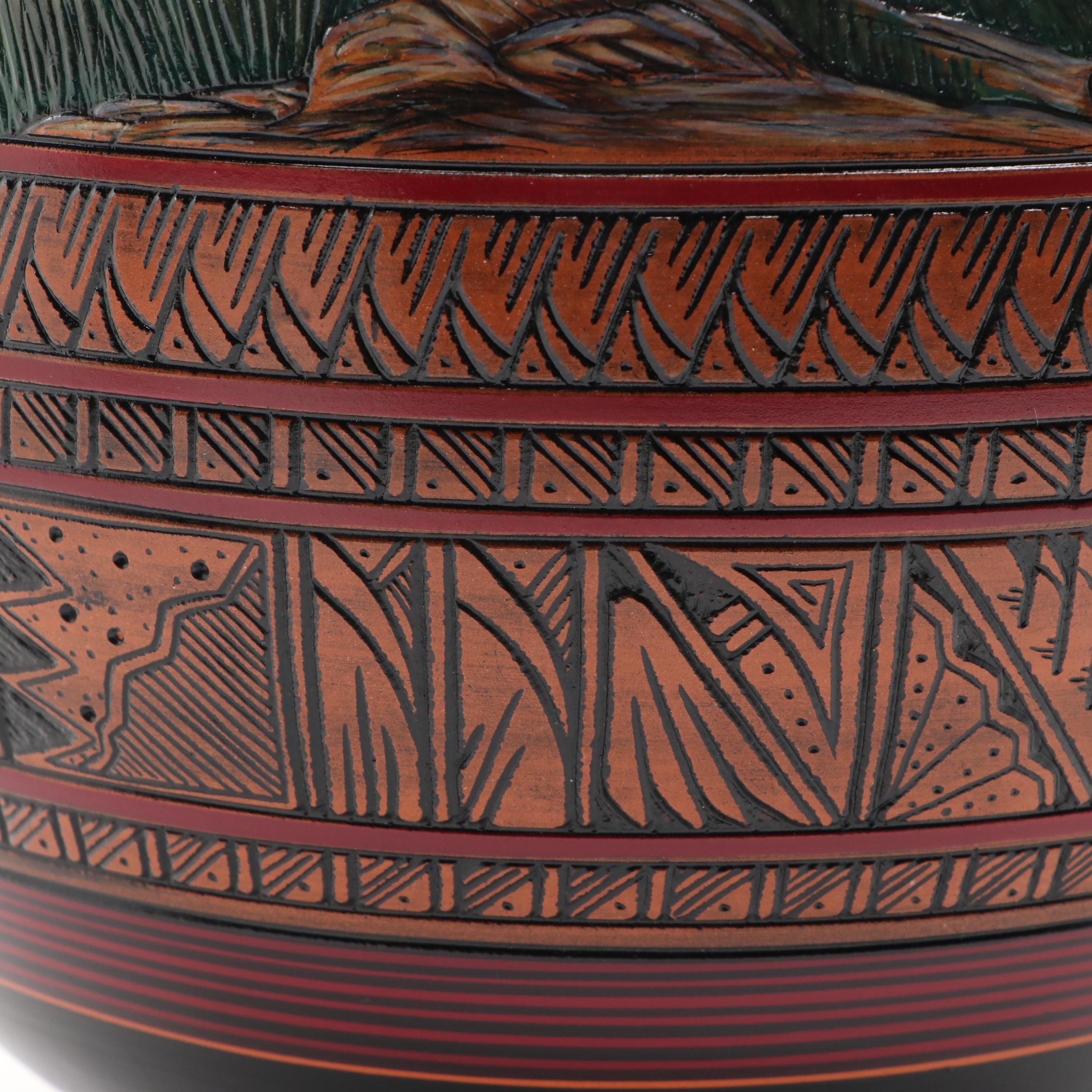 Signed Paul Lansing Navajo Diné Hand-Painted Sgraffito Pottery Buffalo ...