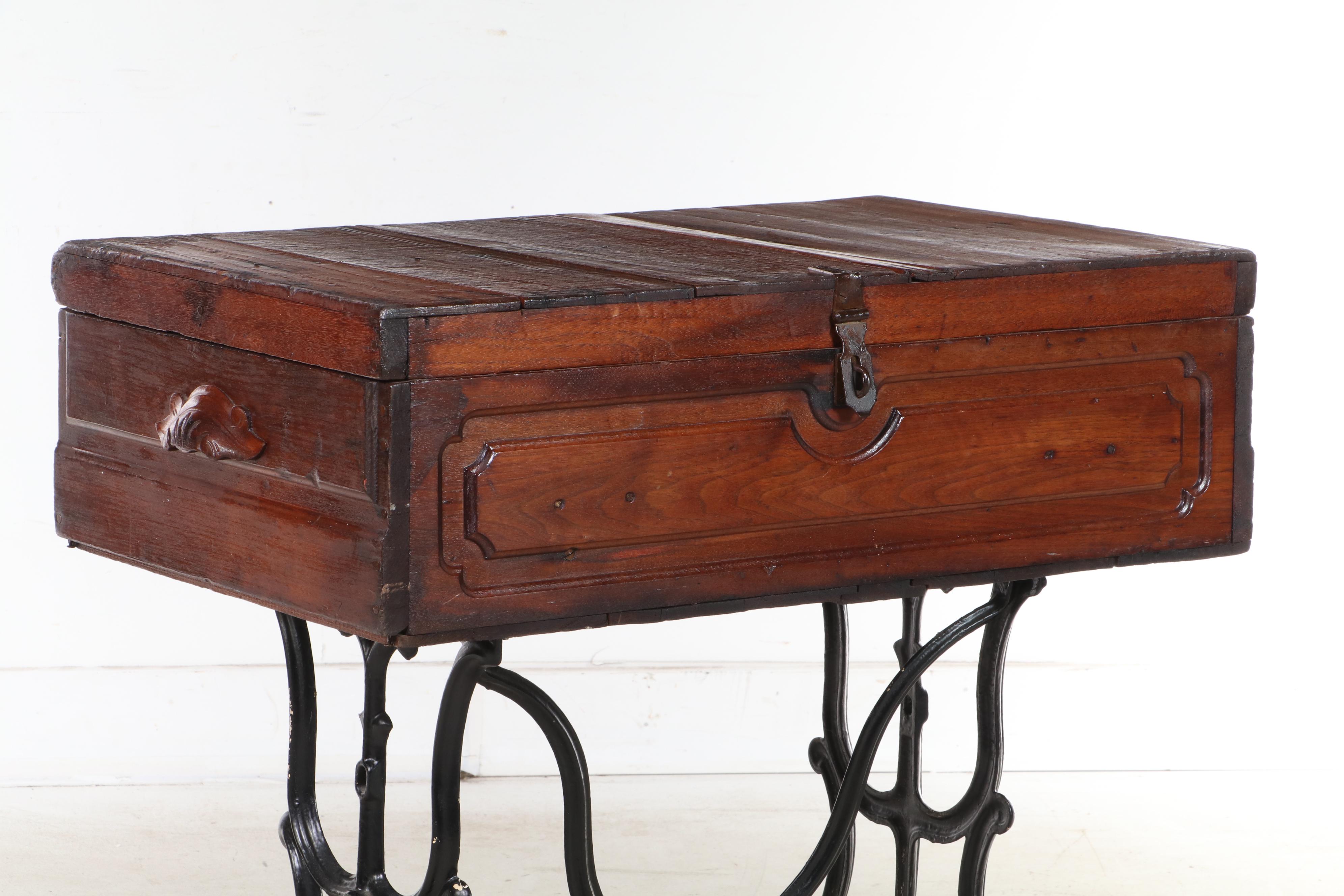 Victorian Crate on Domestic Treadle Sewing Machine Base, Adapted | EBTH