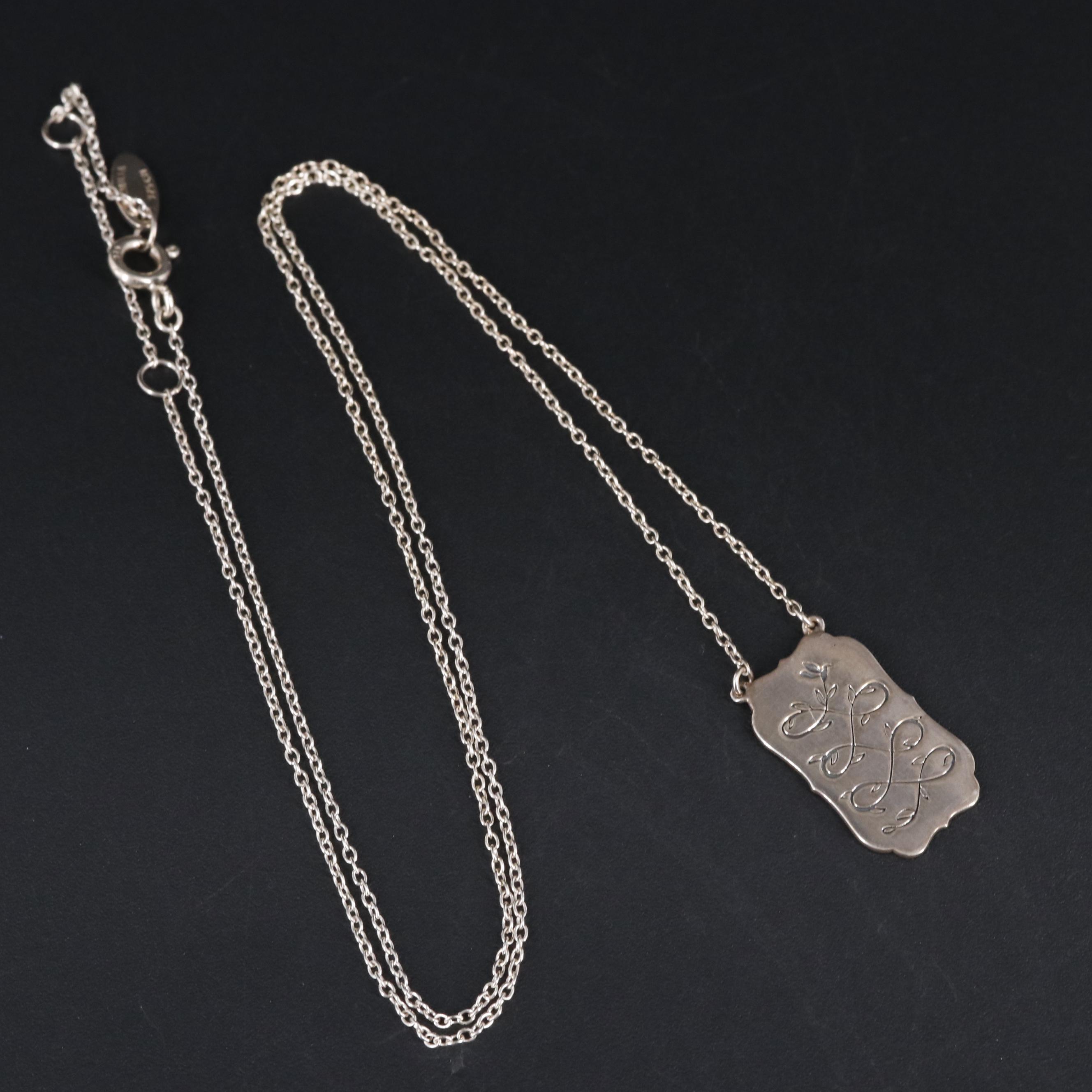 Sterling Curb Chain Necklace with Joy Pendant | EBTH