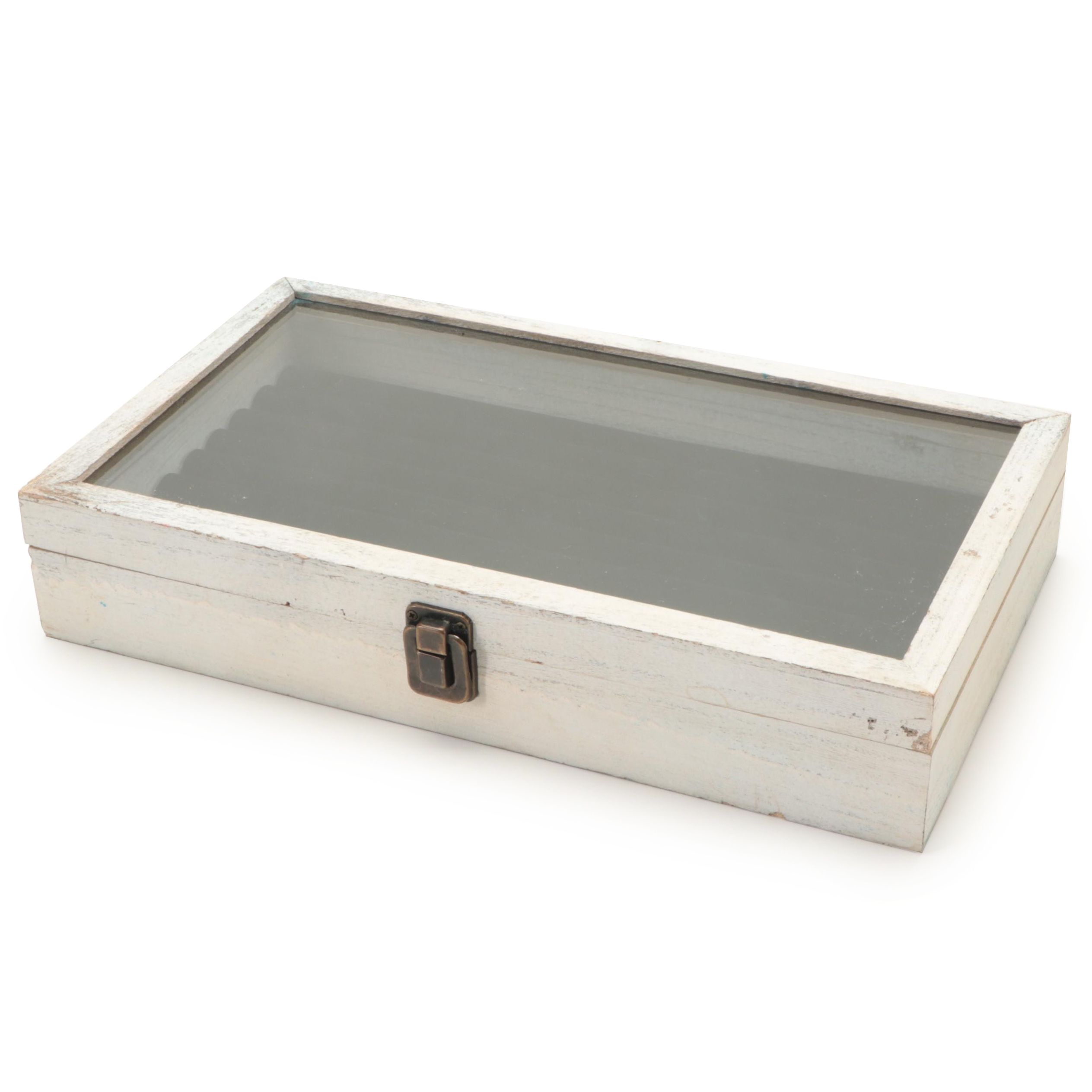 White Painted Wood Glass Top Ring Display Box | EBTH