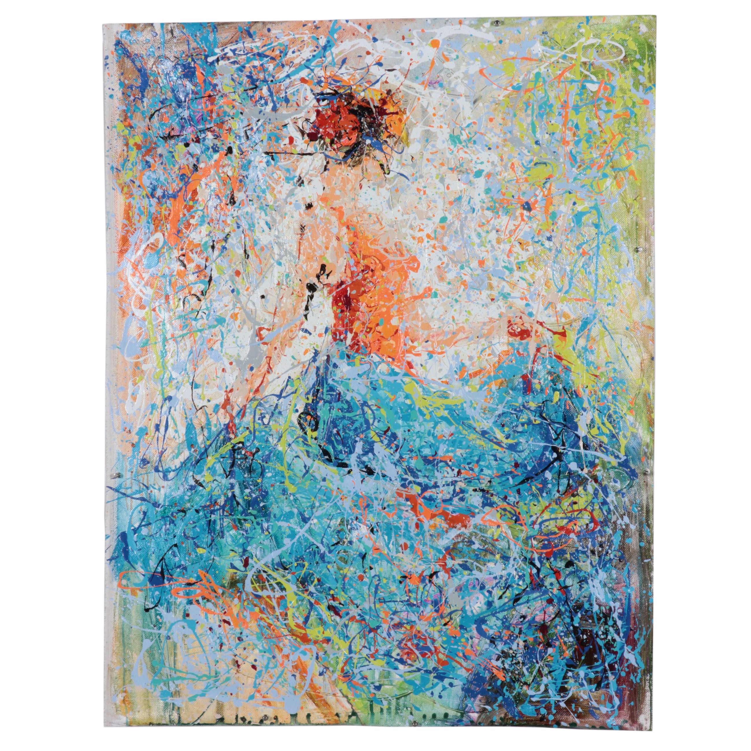 Sasha Large-Scale Abstract Splatter Figural Oil Painting | EBTH