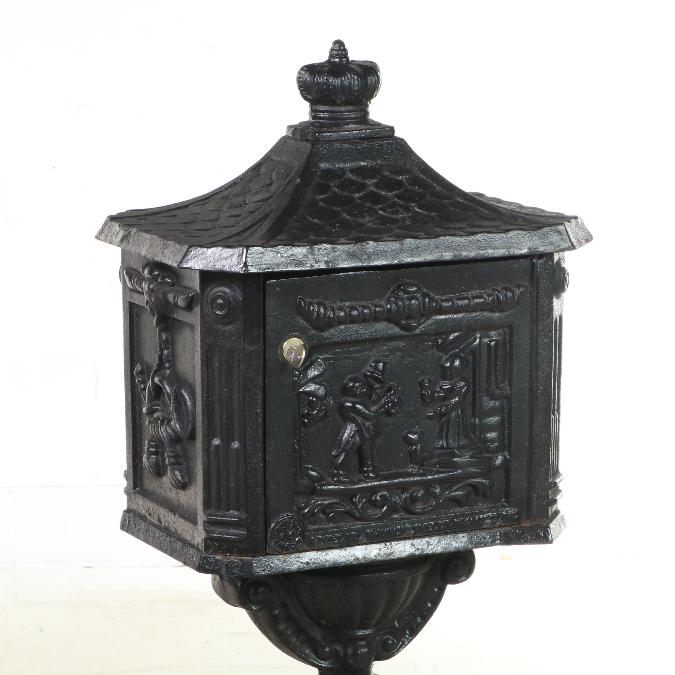 Cast Iron U.S. Mail Box on Stand with Key | EBTH