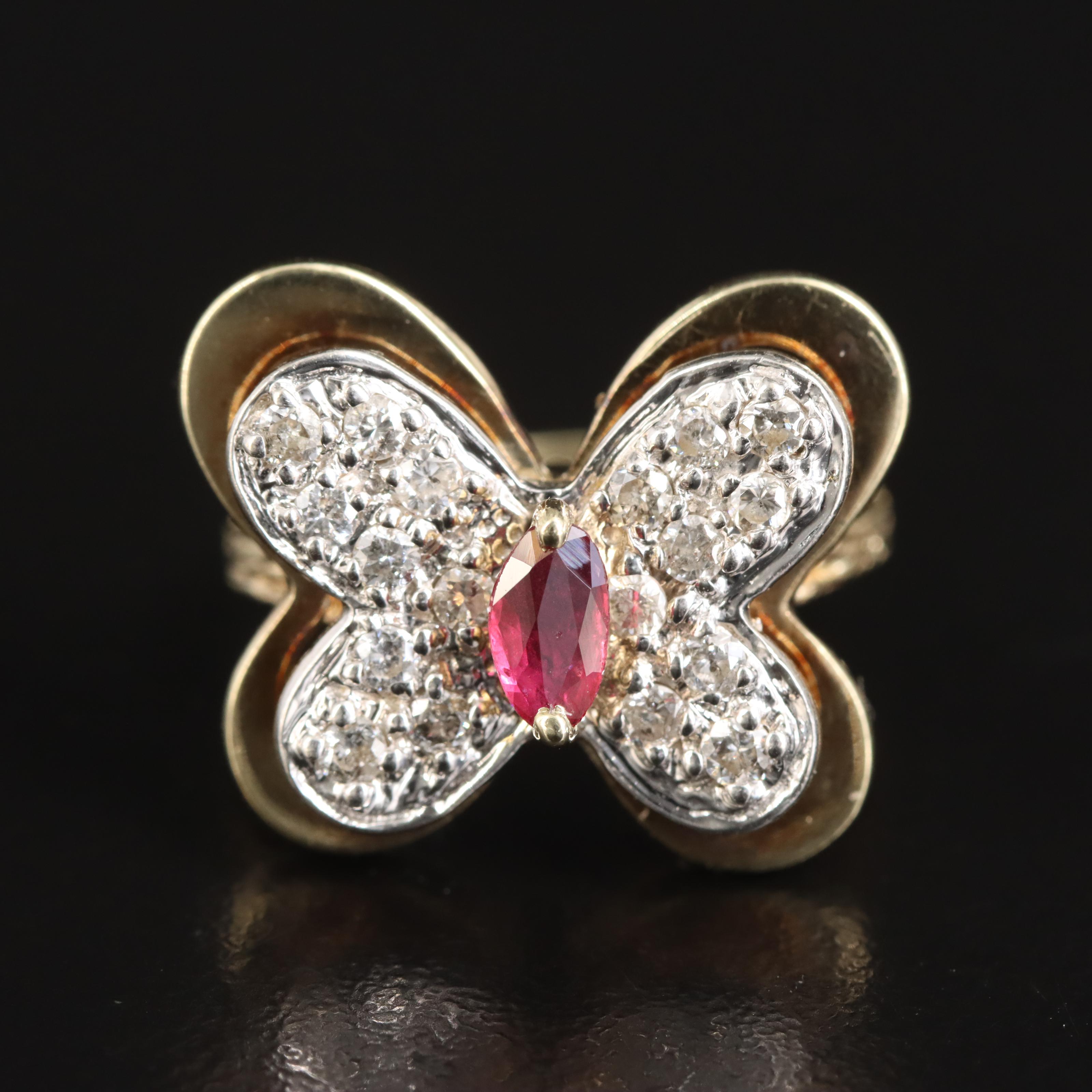 14K Ruby and Diamond Butterfly Ring | EBTH