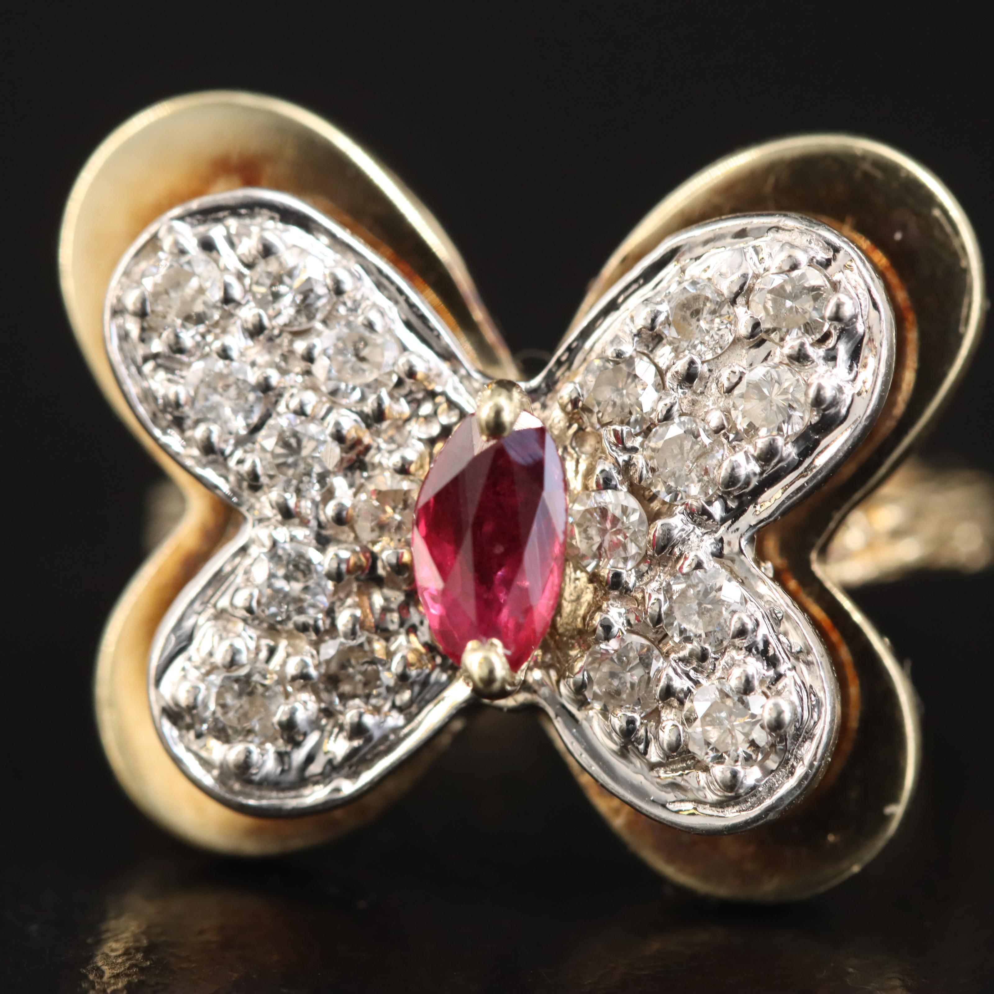 14K Ruby and Diamond Butterfly Ring | EBTH