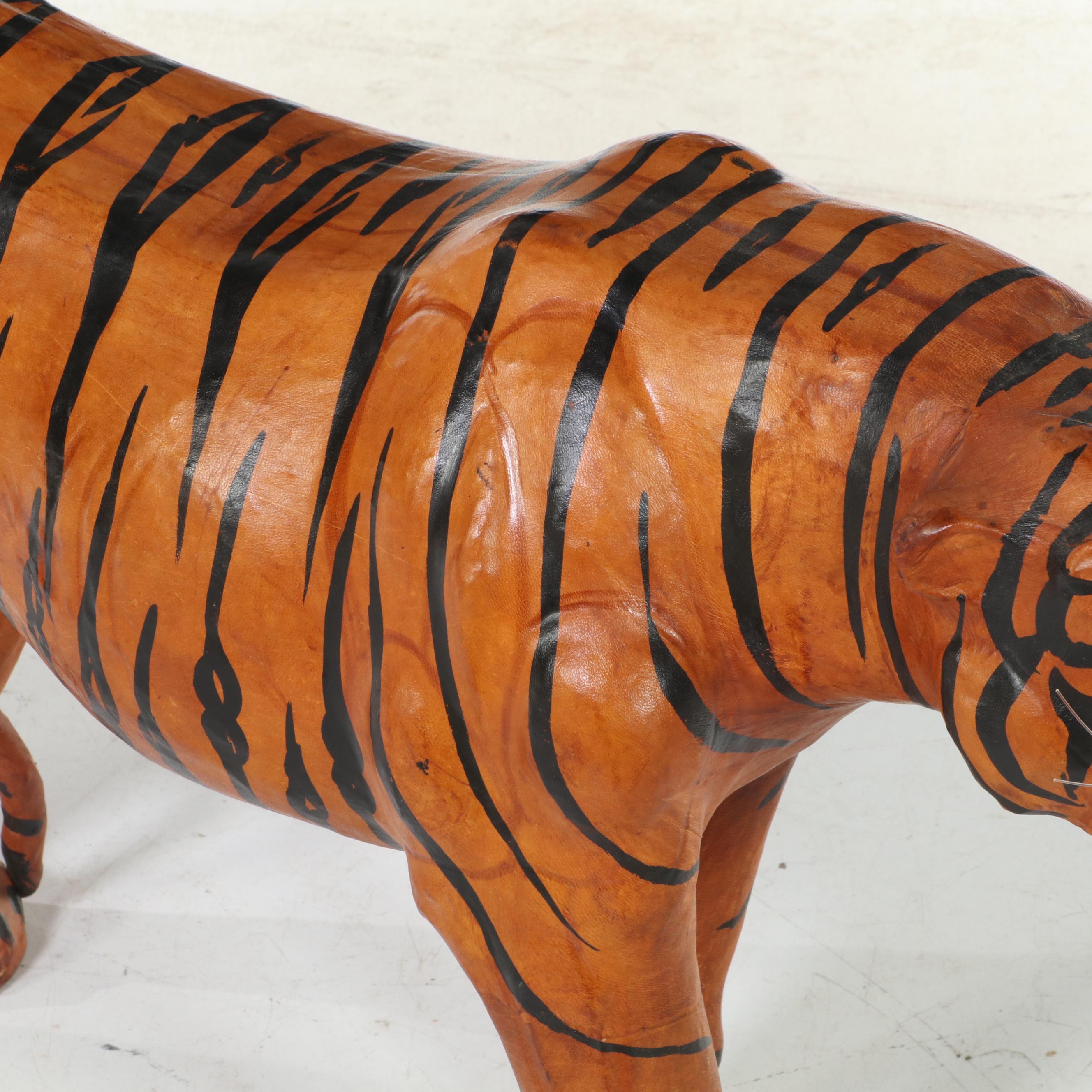 Indian Hand-Painted Leather Wrapped Bengal Tiger Statuettes, Mid-20th ...