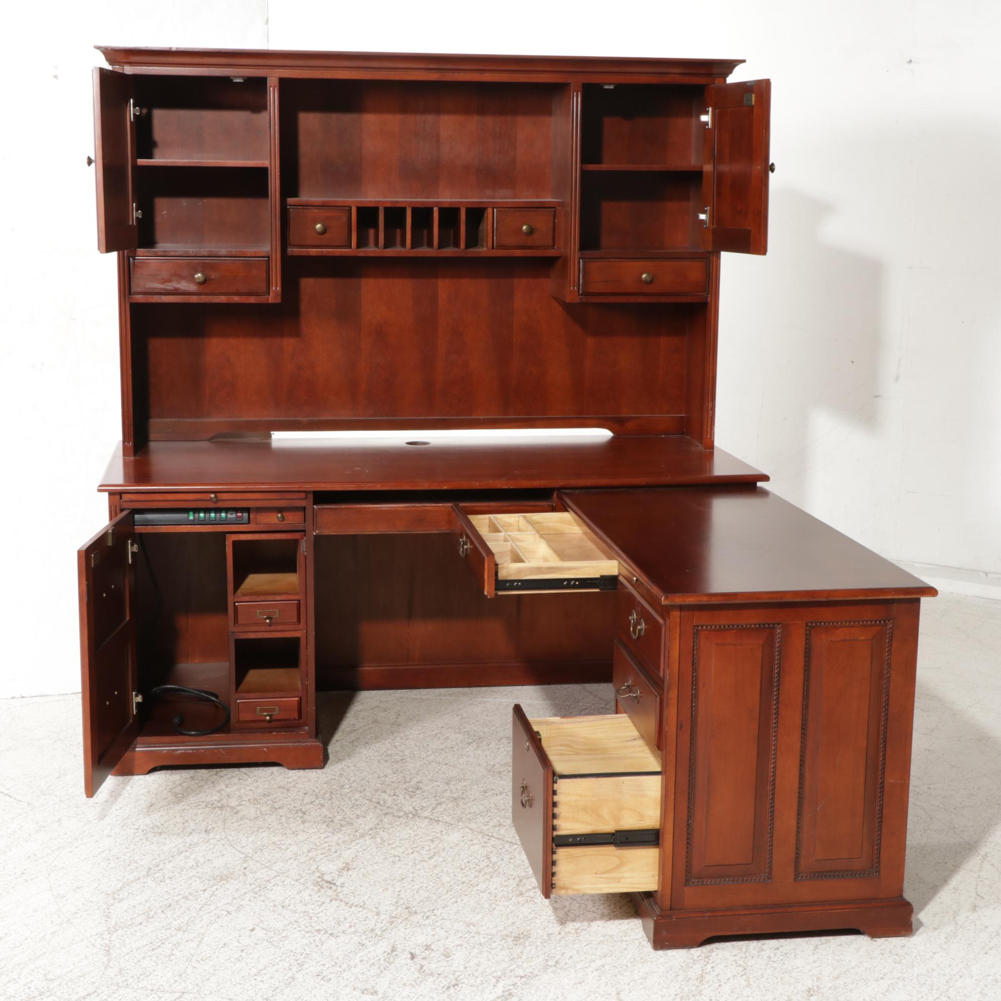 Riverside "Meridian" Cherry-Finished Corner Desk, Hutch and Lateral ...