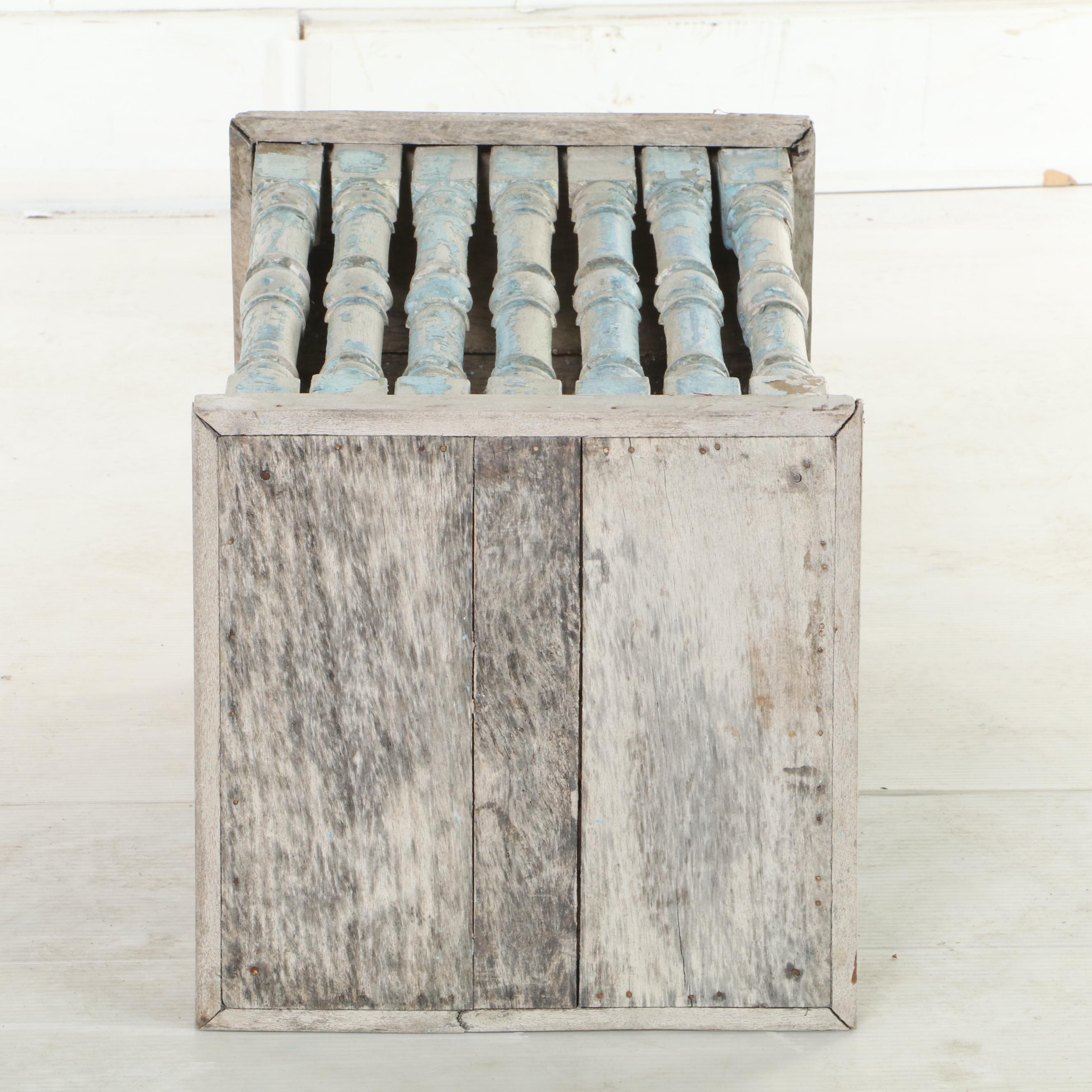 Parcel-Painted Salvaged Wood Baluster Rail Pedestal Table | EBTH