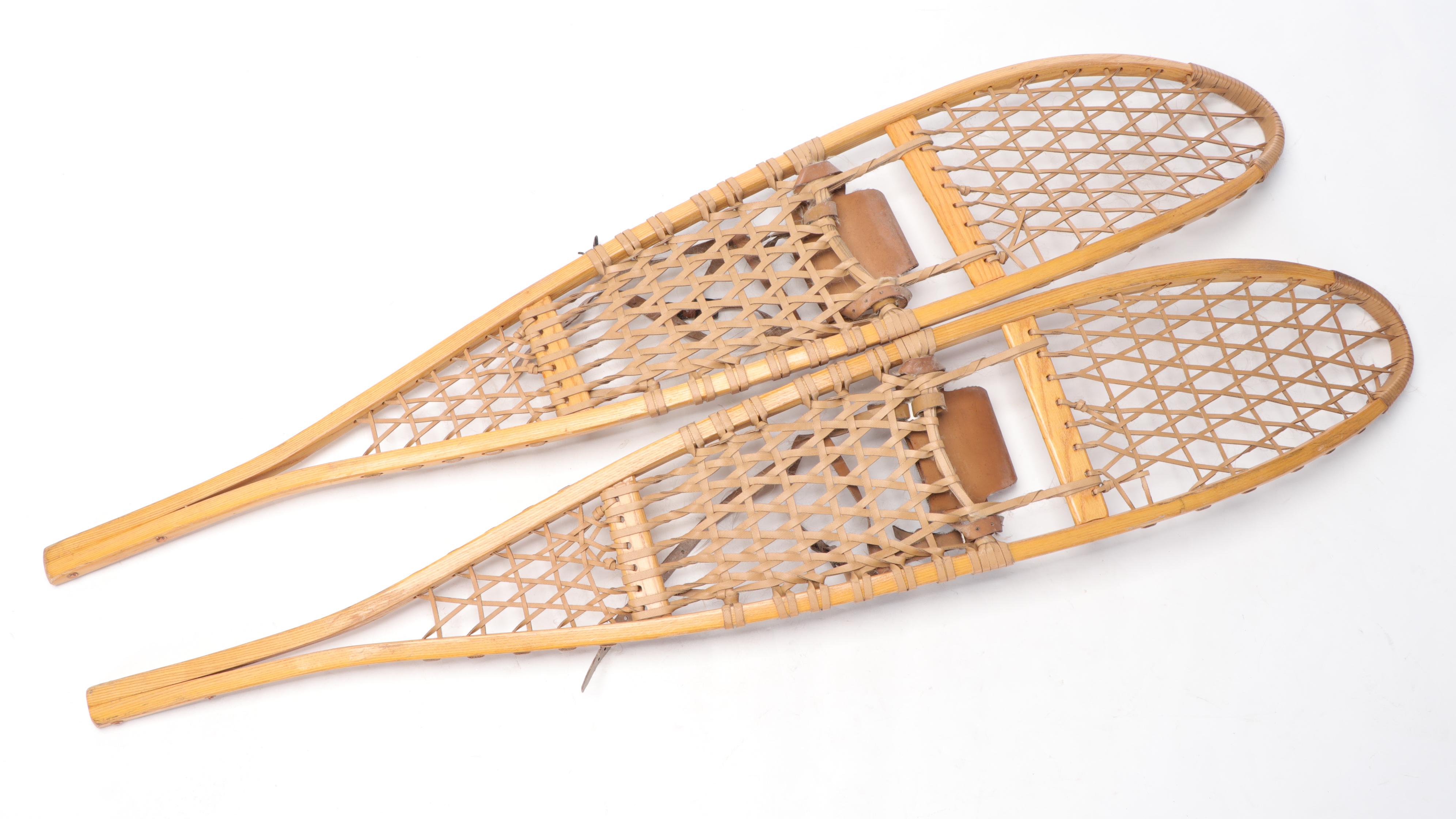 Pair of Vermont Tubbs Wood and Leather Snowshoes, 20th Century | EBTH