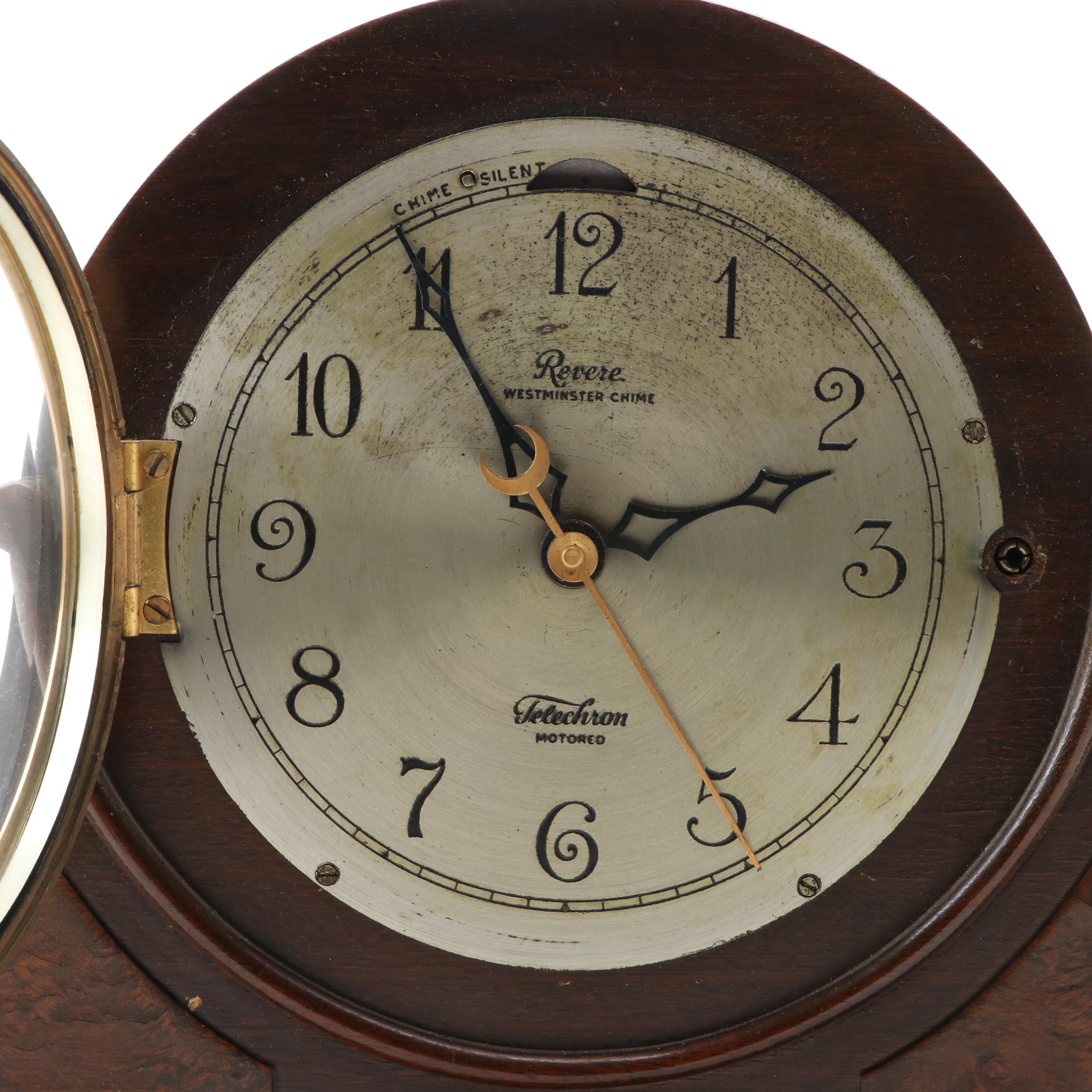 Revere Westminster Chime Electric Wooden Tambour Mantel Clock, Mid-20th ...