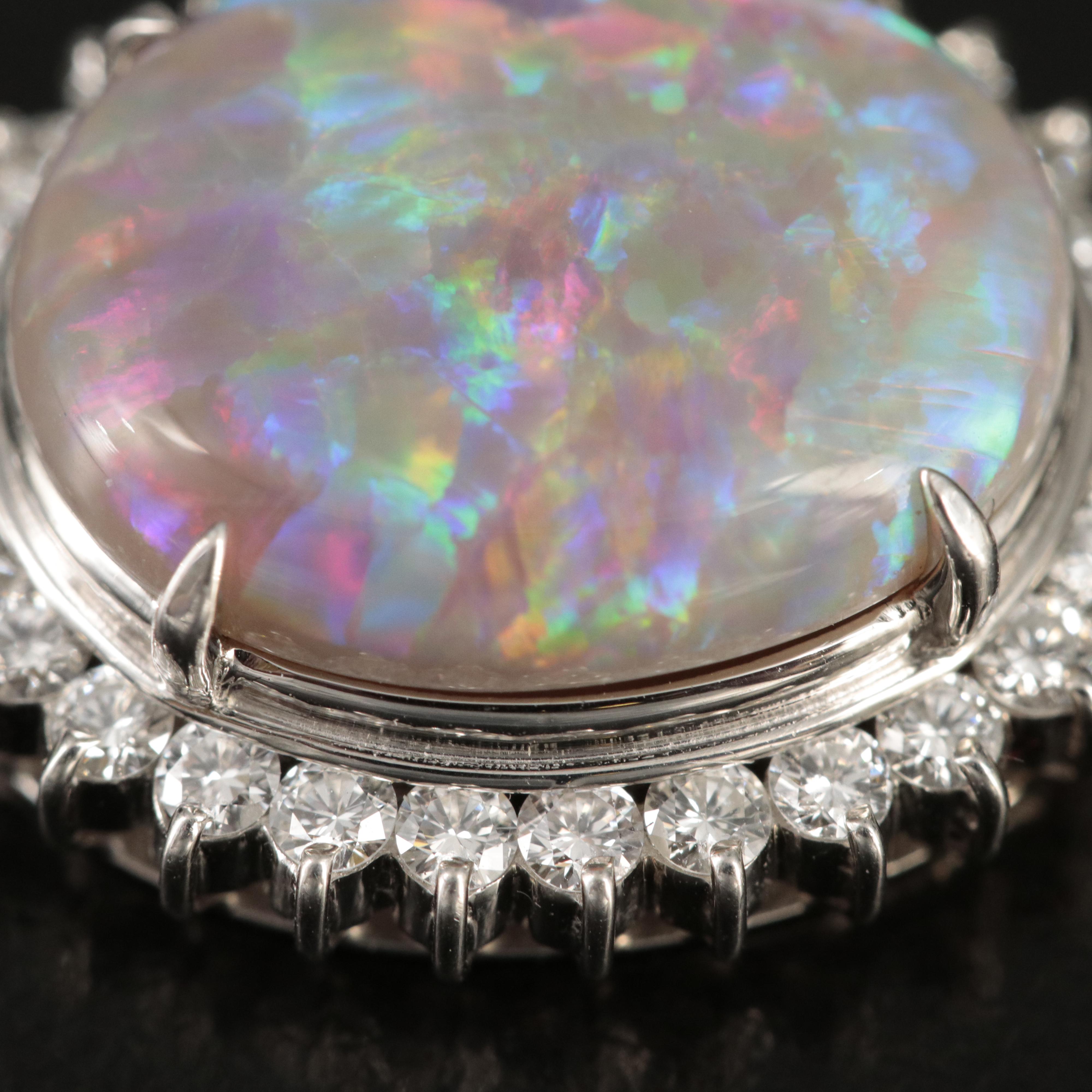 Platinum 6.14 CT Black Opal and Diamond Pendant Necklace | EBTH