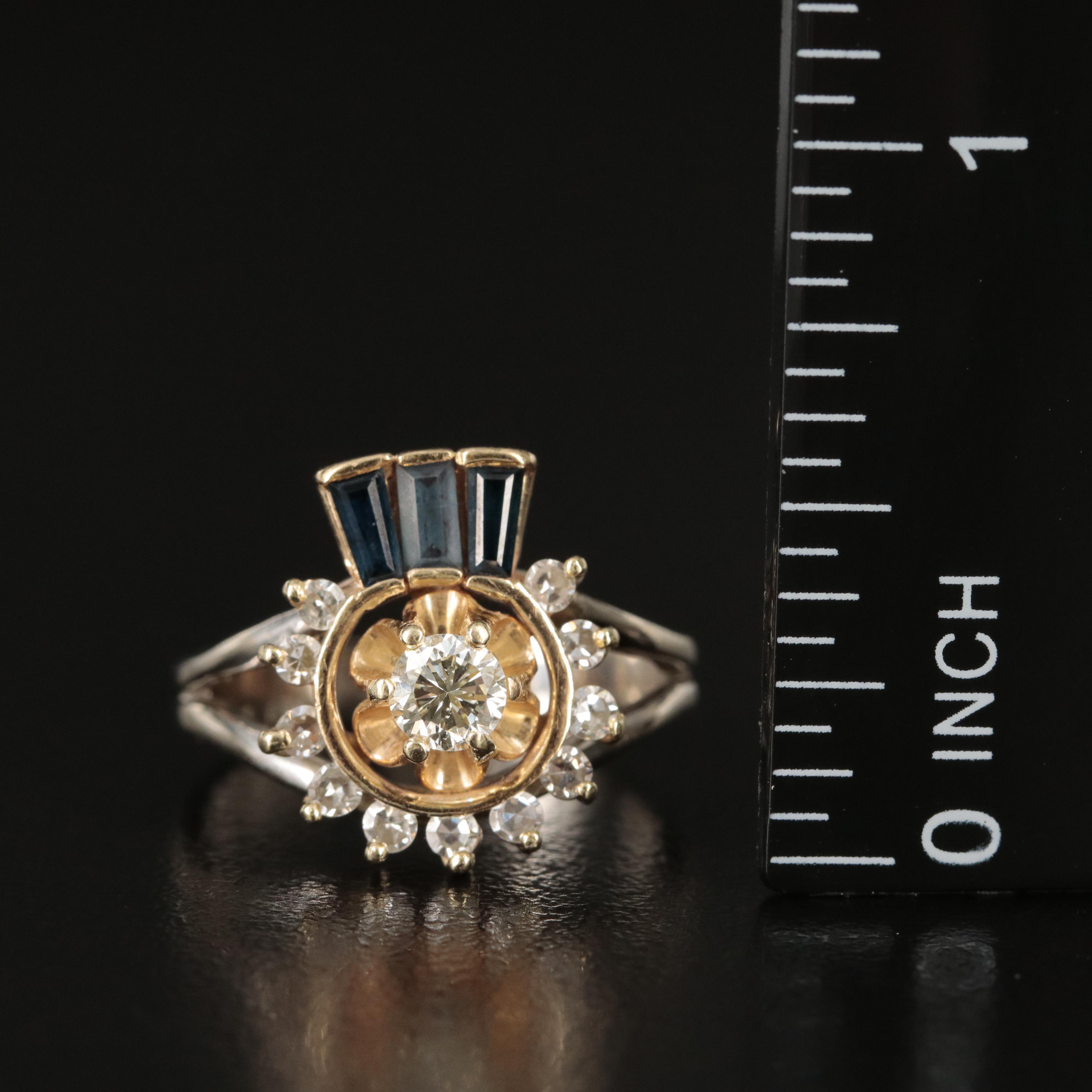 14K Diamond and Sapphire Ring with Buttercup Center Setting | EBTH