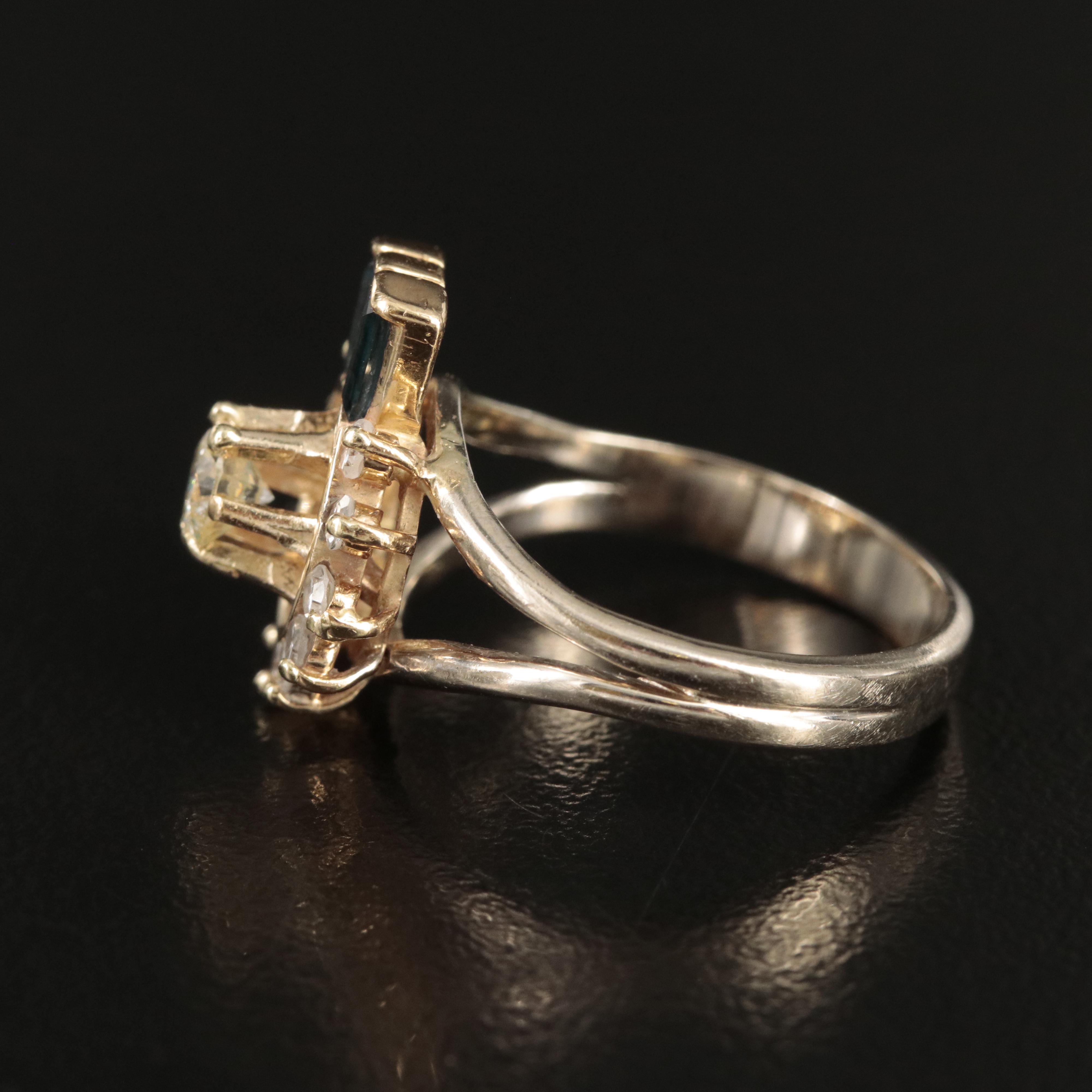 14K Diamond and Sapphire Ring with Buttercup Center Setting | EBTH