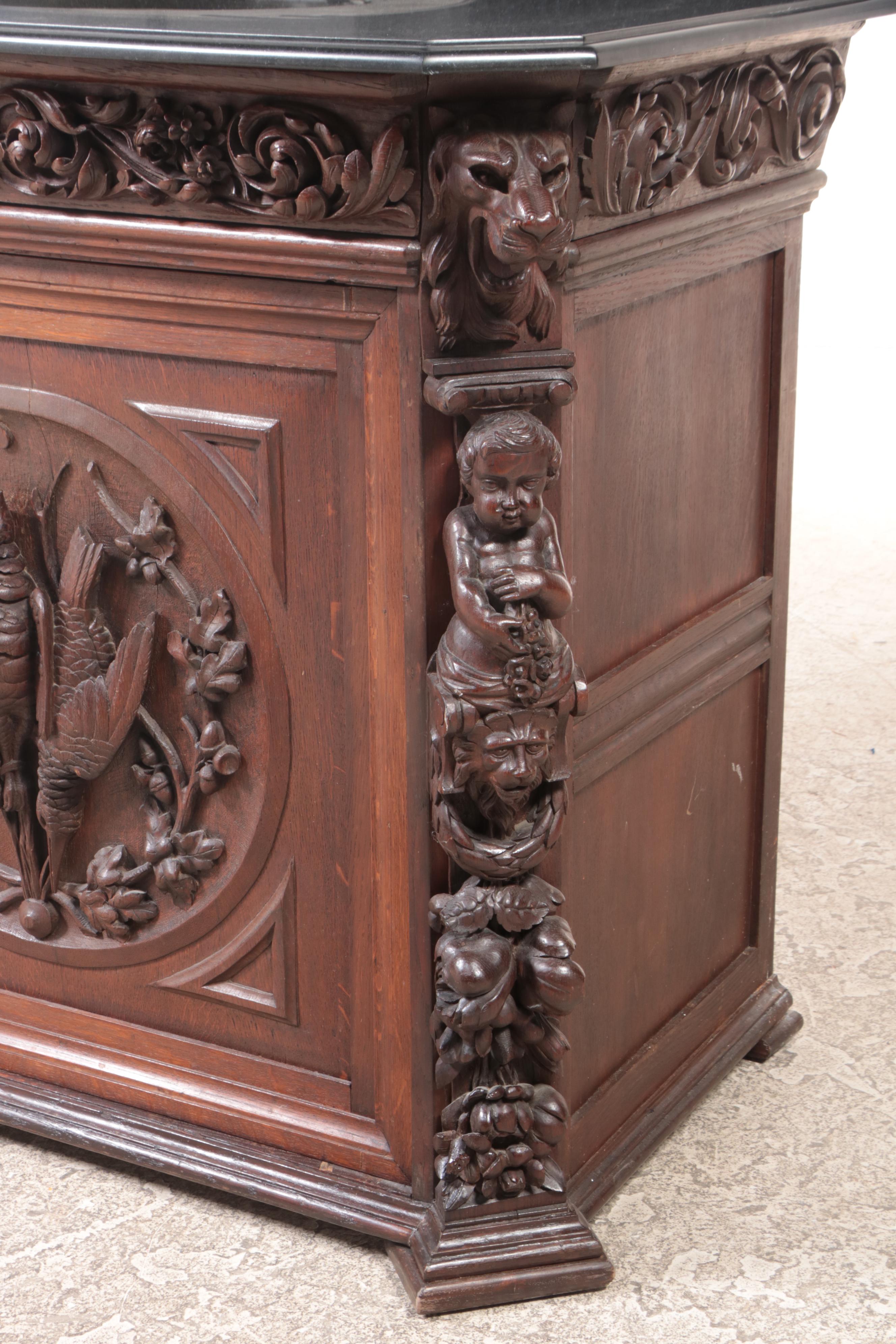 Renaissance Revival Carved Oak and Polished Stone Bathroom Vanity ...