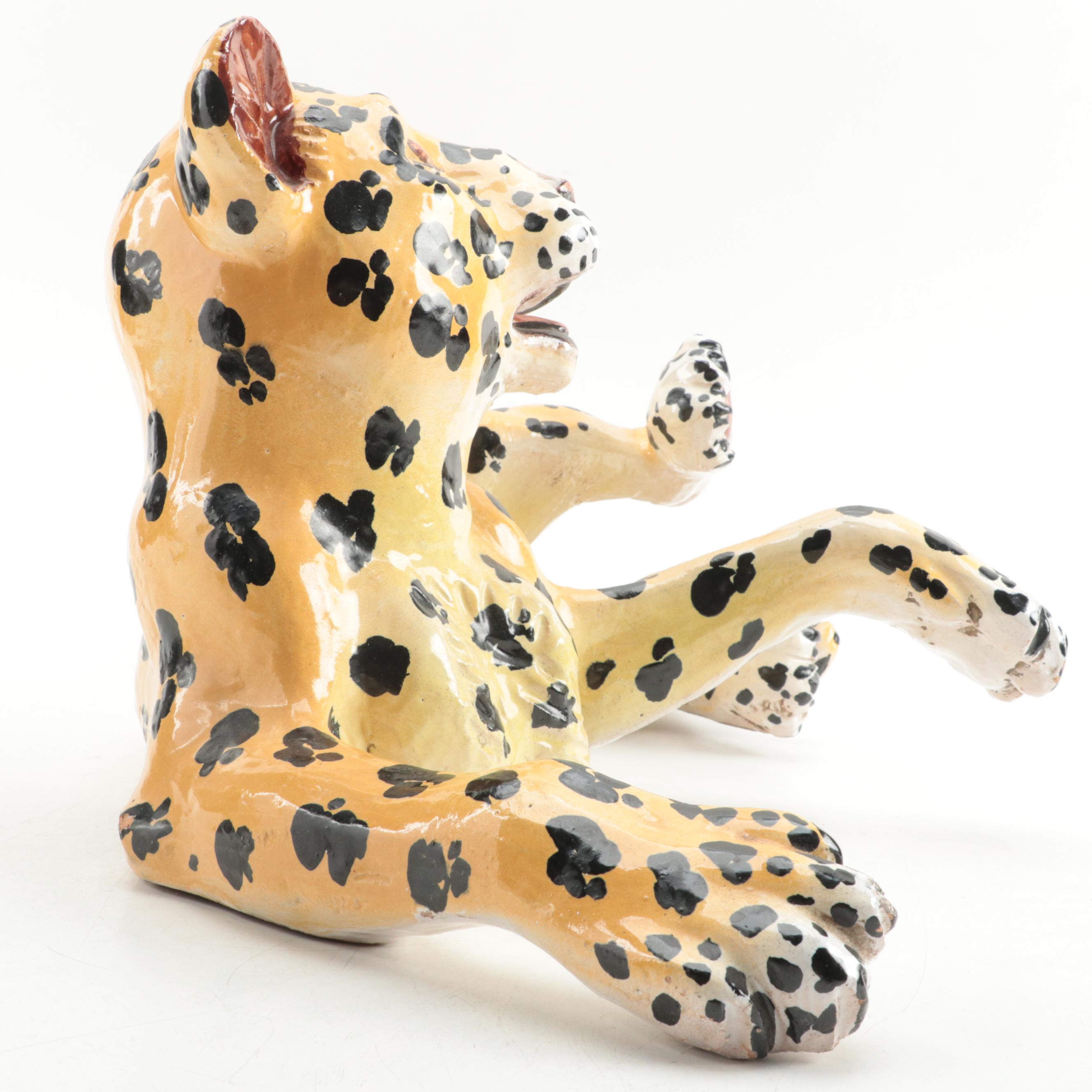 Italian Hand-Painted Ceramic Leopard Figurine | EBTH