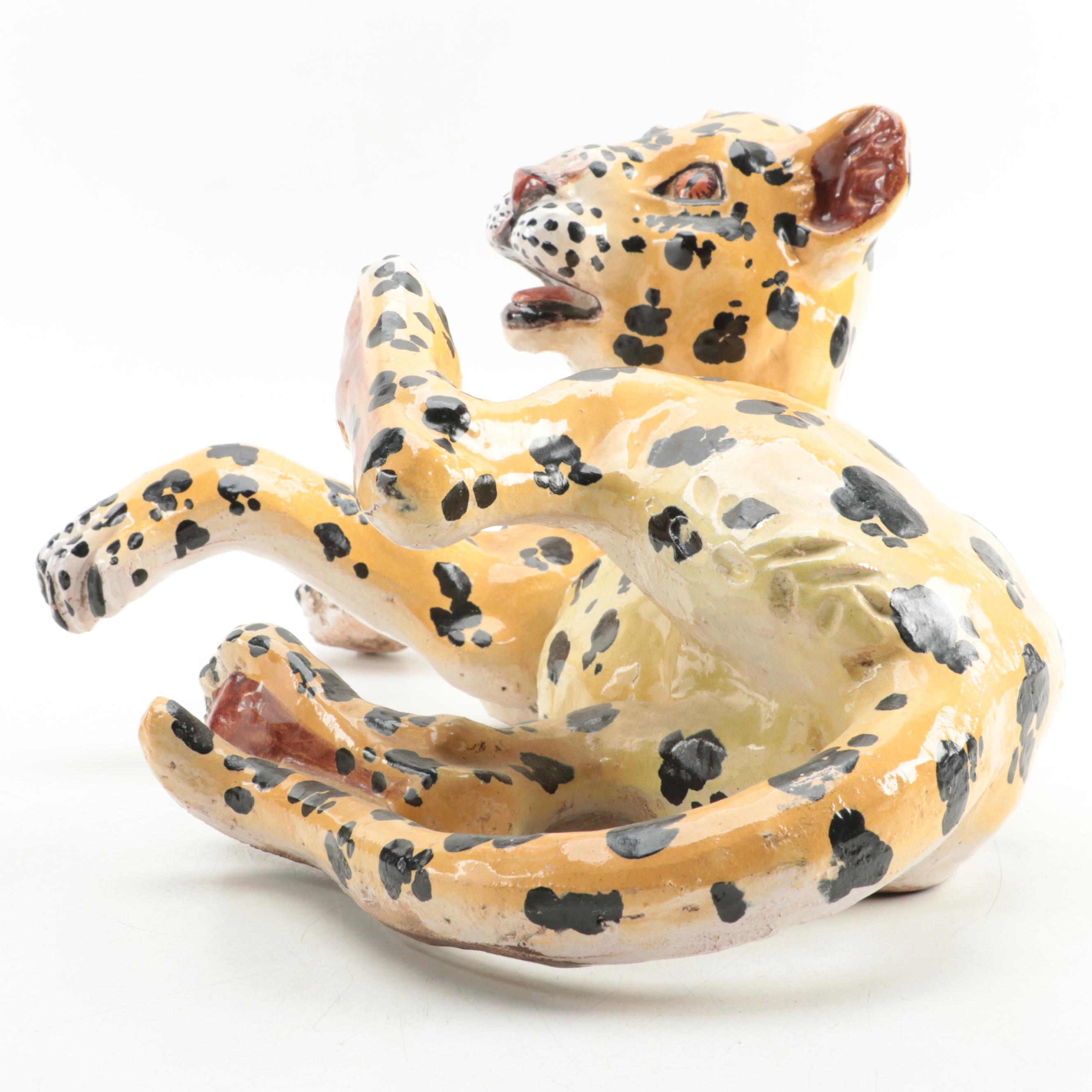 Italian Hand-Painted Ceramic Leopard Figurine | EBTH