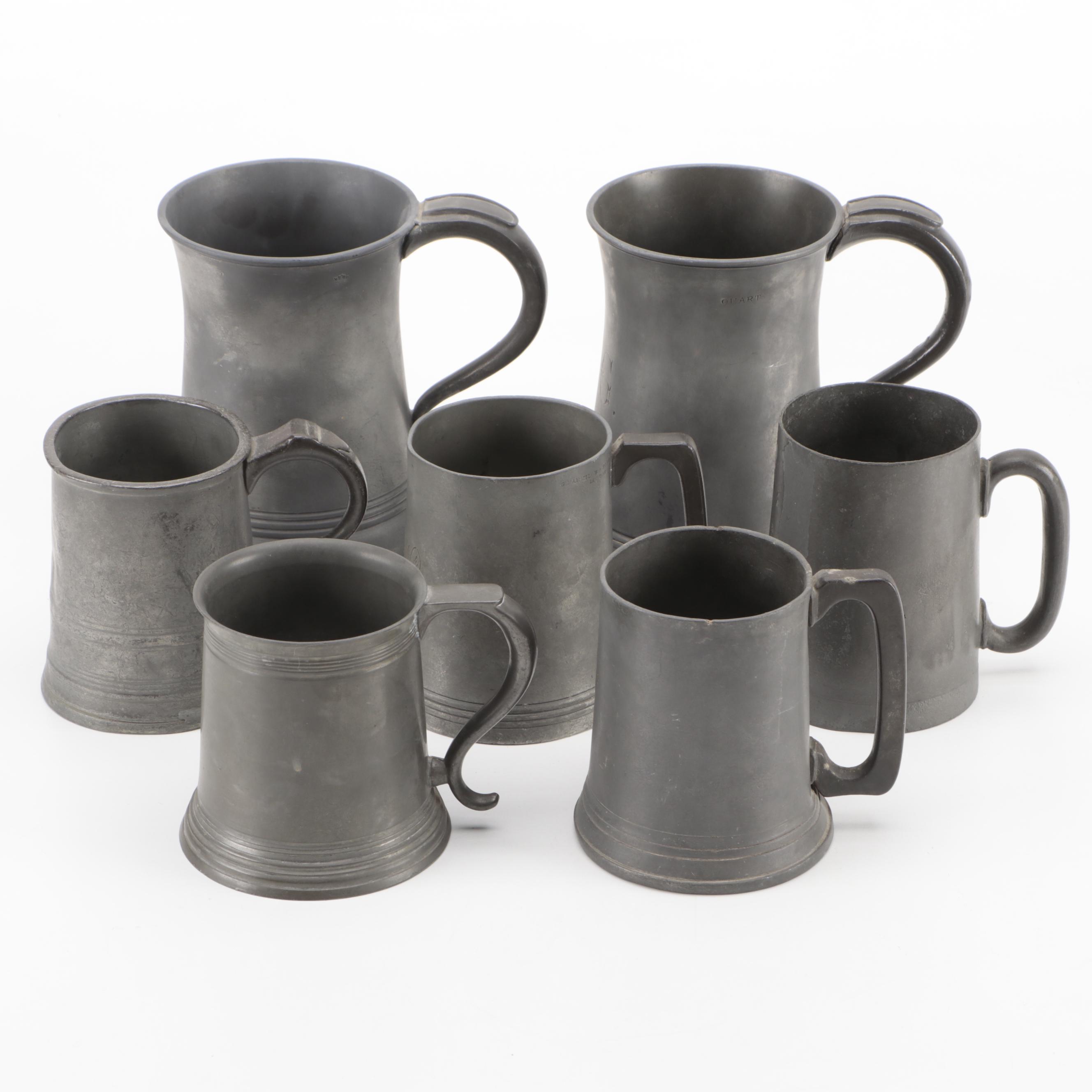 English and American Pewter Quart and Pint Tankards, 19th Century | EBTH