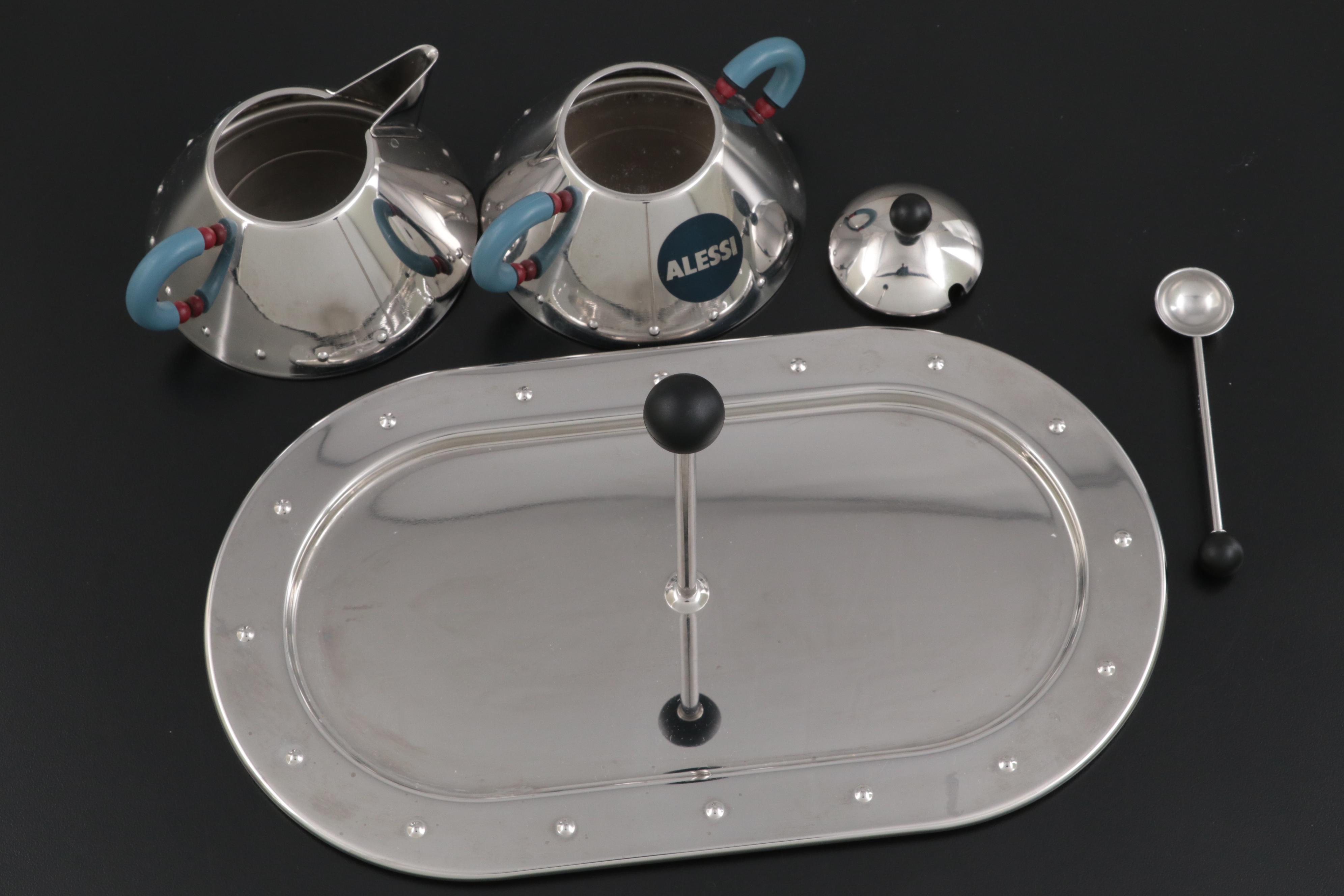 Alessi Creamer and Sugar With Tray and Vev Silver Plate Oil Dispenser ...