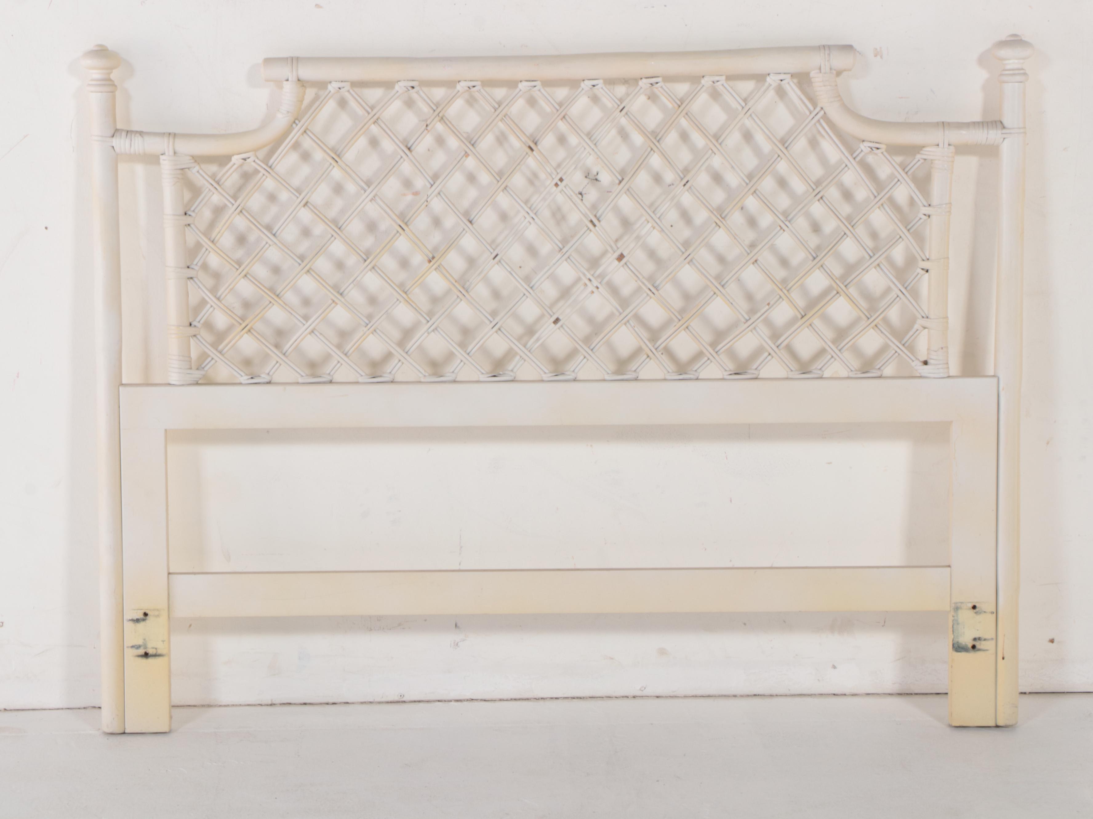 White-Painted Rattan and Wood Full Size Headboard, Possibly Ficks Reed ...