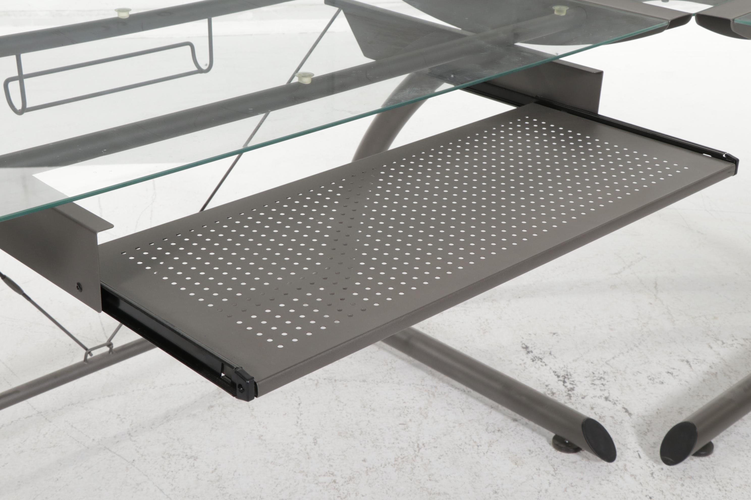 Contemporary L-Shaped Glass Top Computer Desk | EBTH