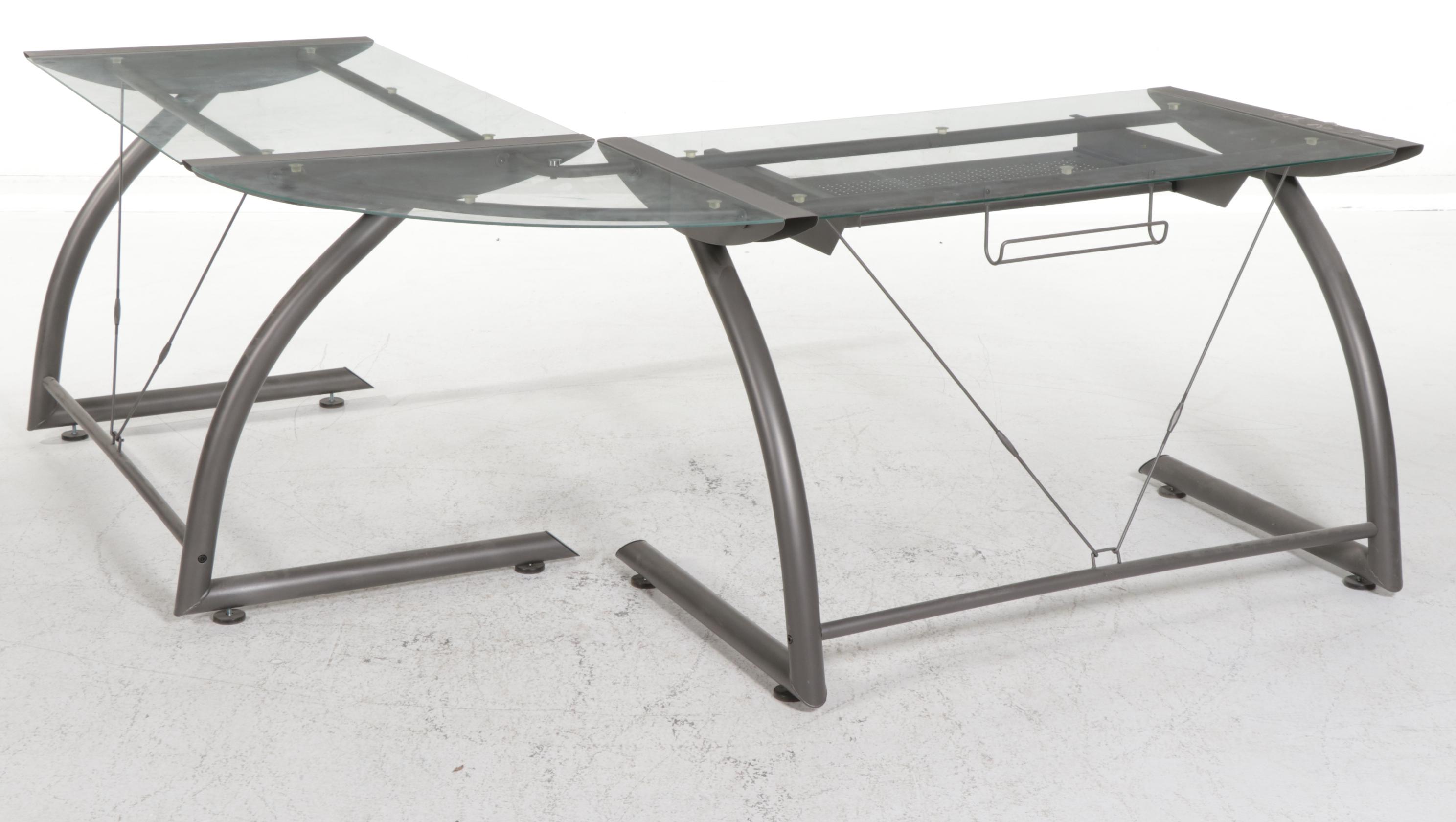 Contemporary L-Shaped Glass Top Computer Desk | EBTH