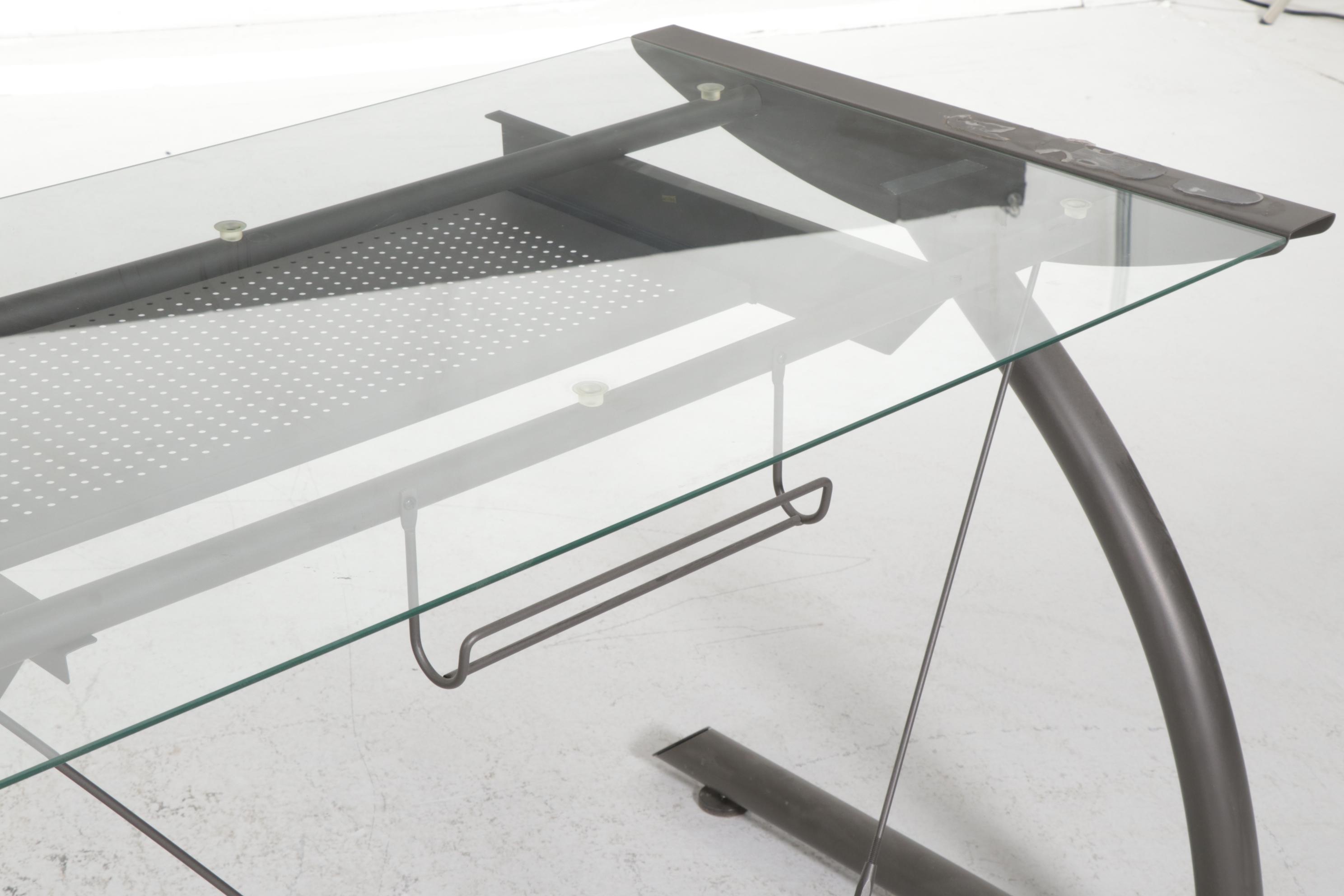 Contemporary L-Shaped Glass Top Computer Desk | EBTH