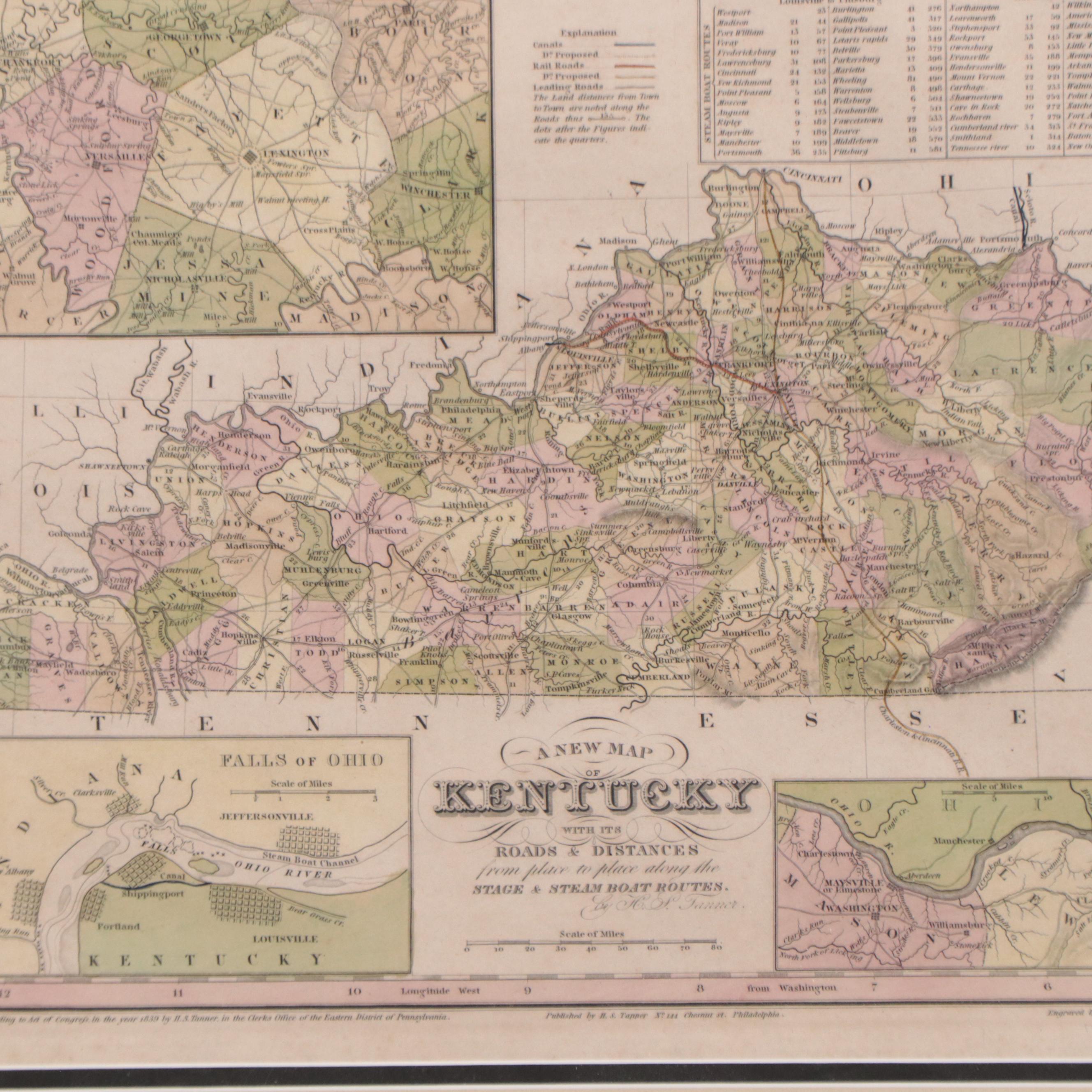 Henry Schenck Tanner Hand-Colored Map of Kentucky, Circa 1836 | EBTH