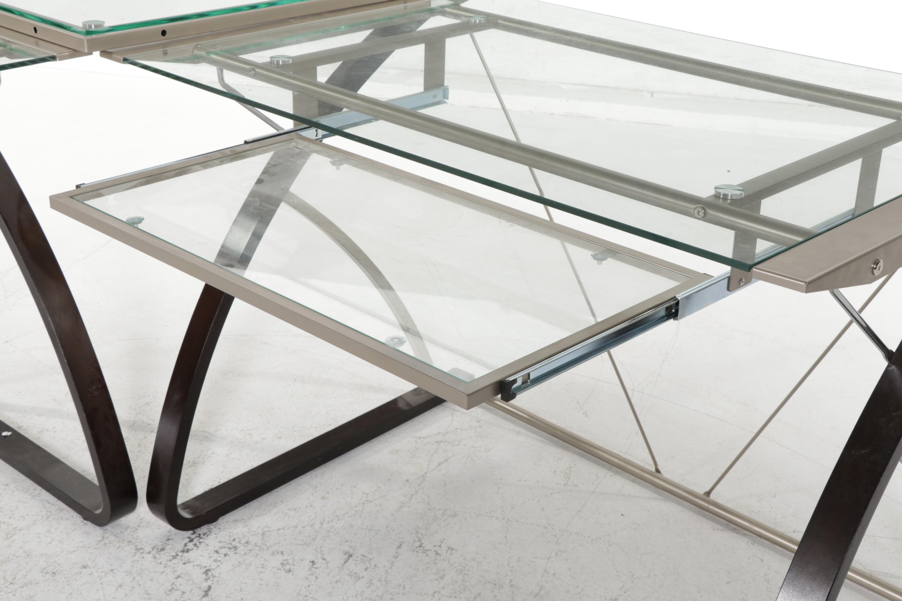 Modernist Style Three-Piece L-Shaped Glass and Metal Office Desk | EBTH