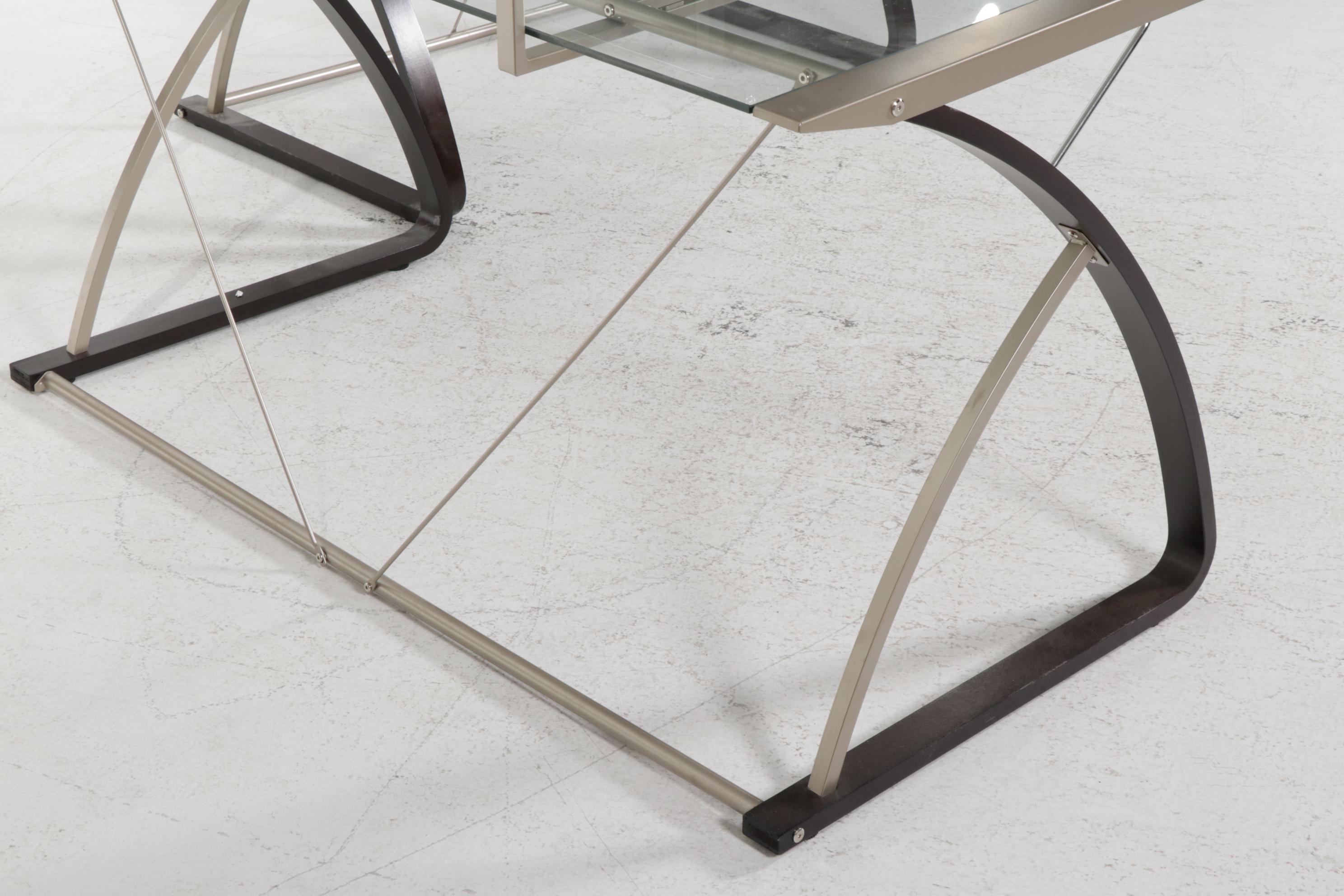 Modernist Style Three-Piece L-Shaped Glass and Metal Office Desk | EBTH