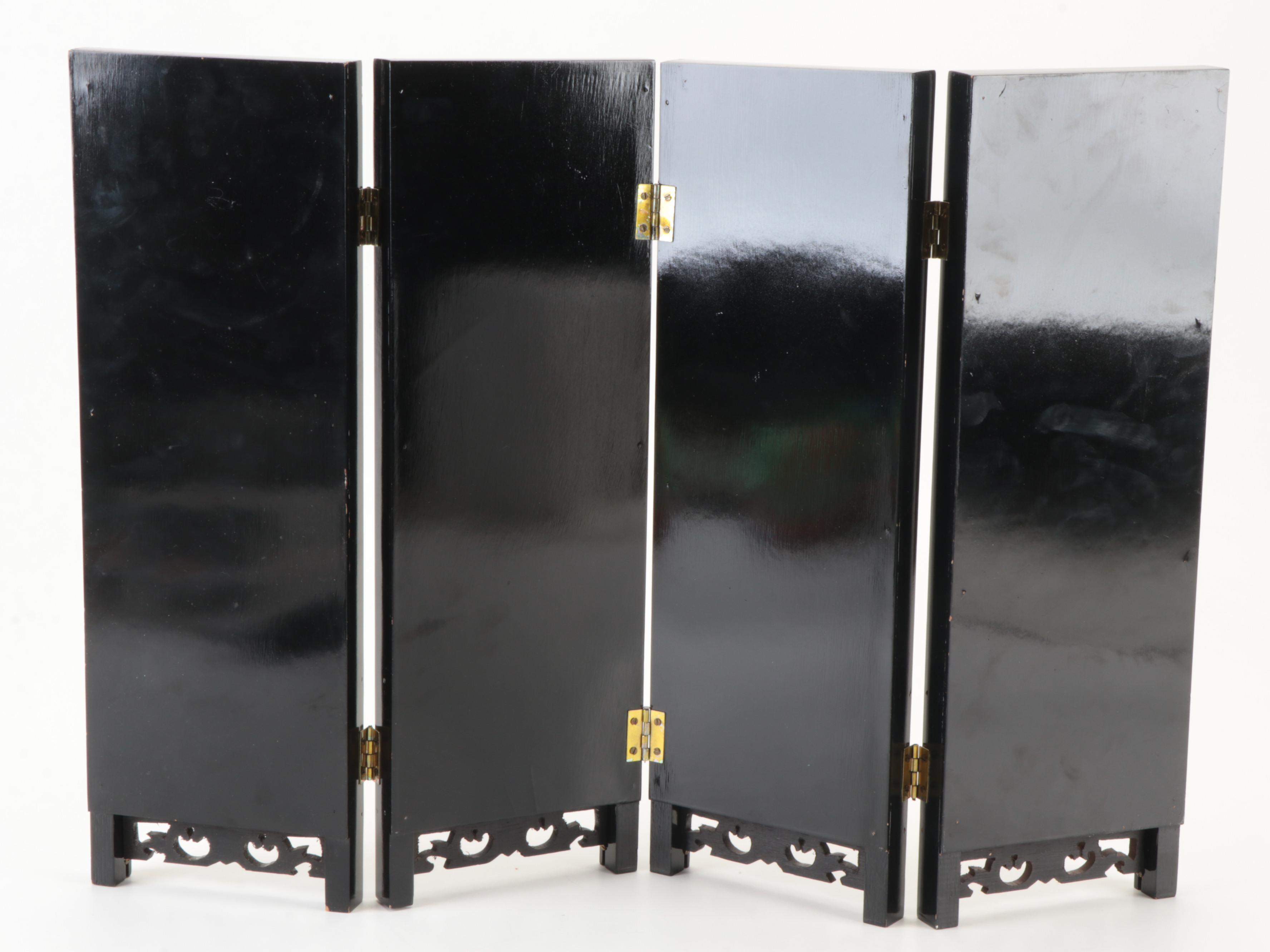 Chinese Lacquered Wood Folding Four-Panel Table Top Screen | EBTH