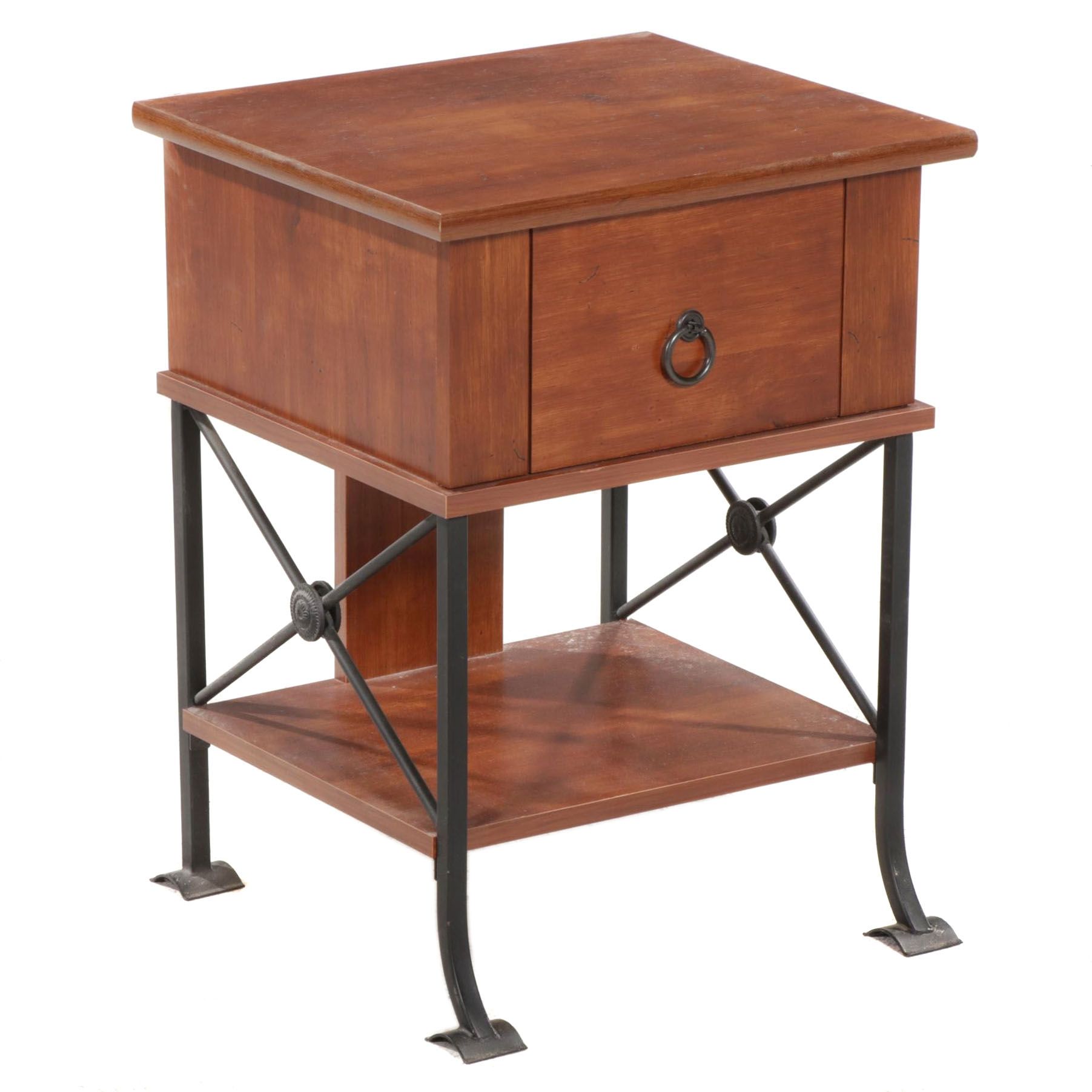 Sauder Cherry-Stained and Metal Frame Single Drawer End Table | EBTH