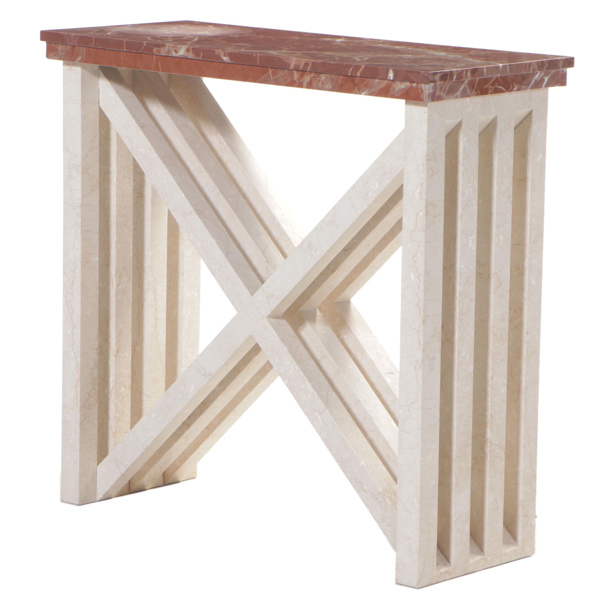 Modernist Style Marble Console Table on X-Base | EBTH