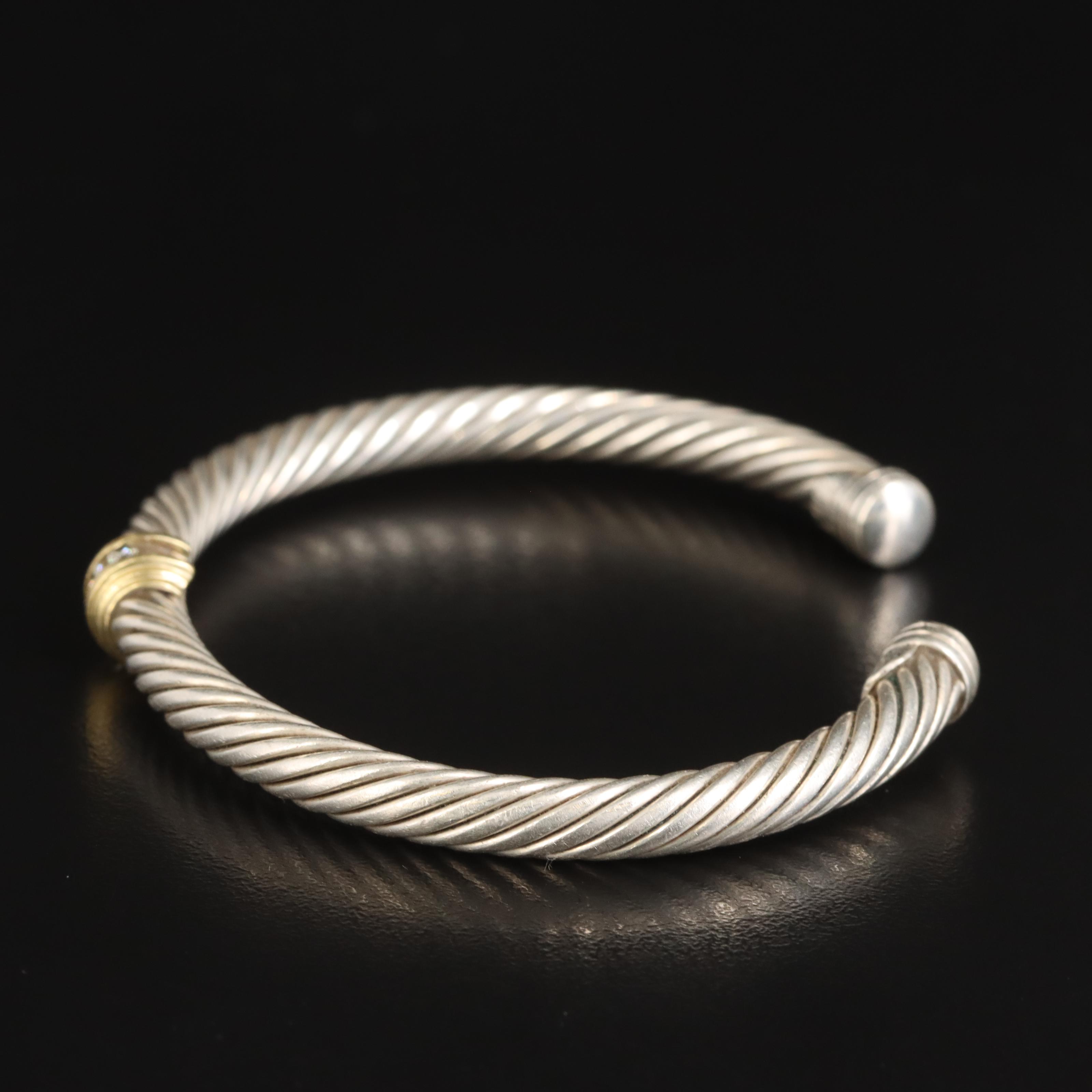 David Yurman "Cable Classic" Sterling Diamond Cuff with 18K Accent | EBTH