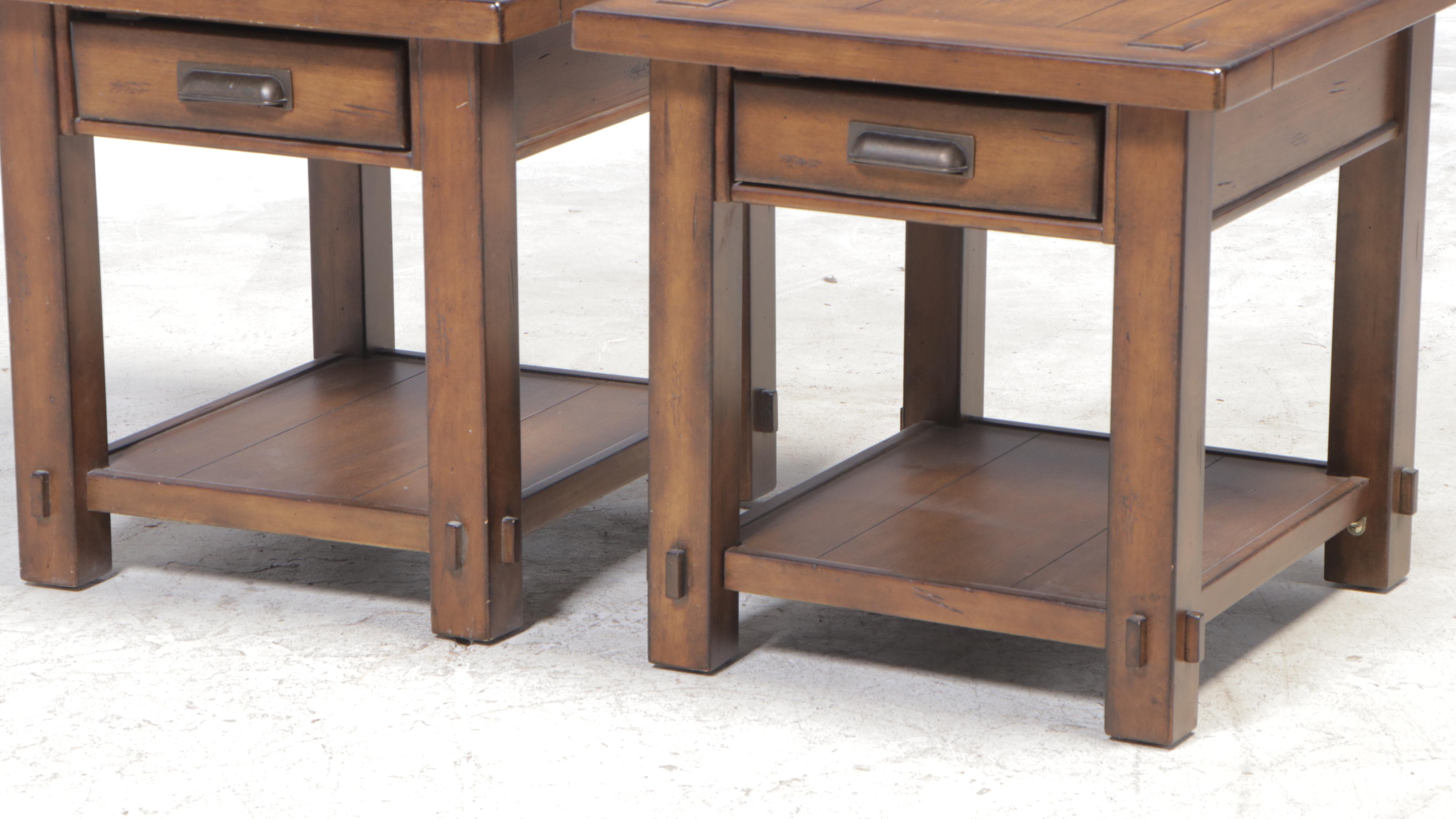 Pair of Arts and Crafts Style Oak-Finished Two-Tier Side Tables | EBTH