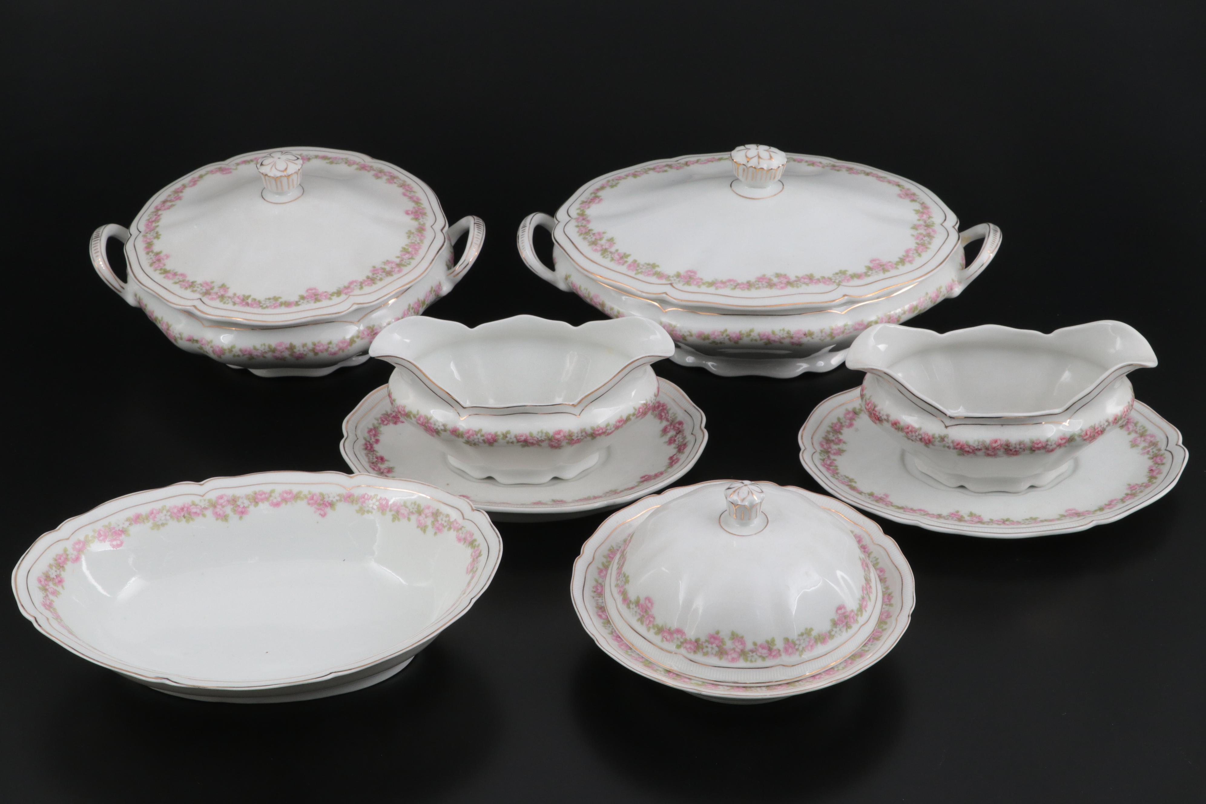 Paul A. Straub Austrian Pink Rose Band Porcelain Dinnerware and ...