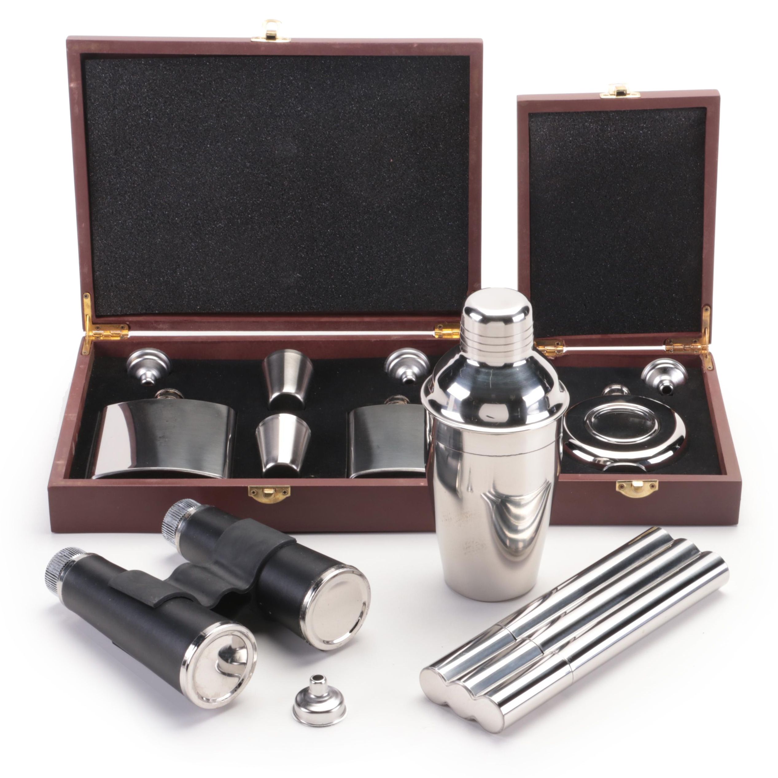 Rebel Steel Flasks with Cocktail Shaker and Other Accessories | EBTH
