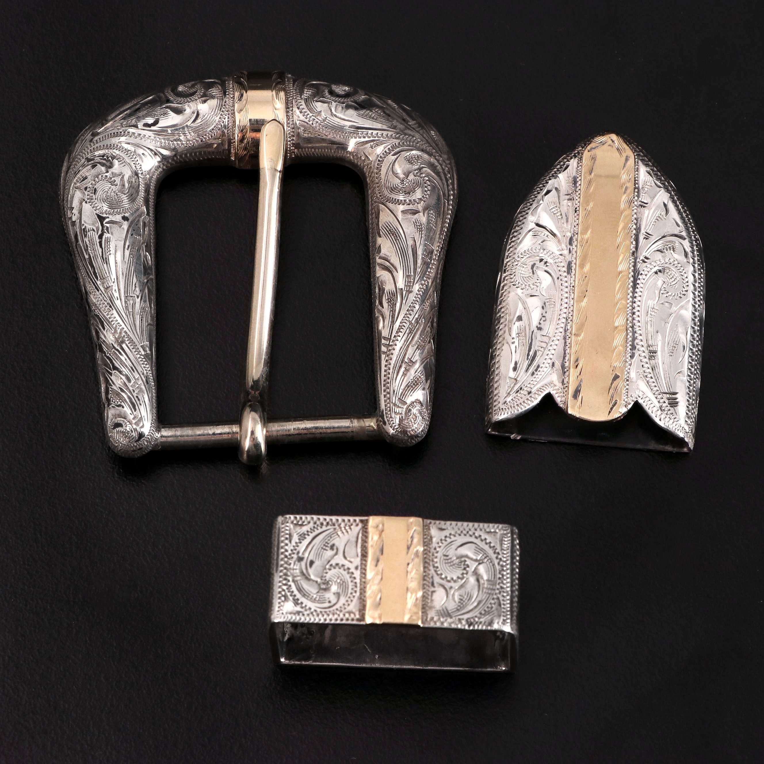 Edward H. Bohlin Sterling Silver with 14k Gold Accents Belt Buckle Set ...