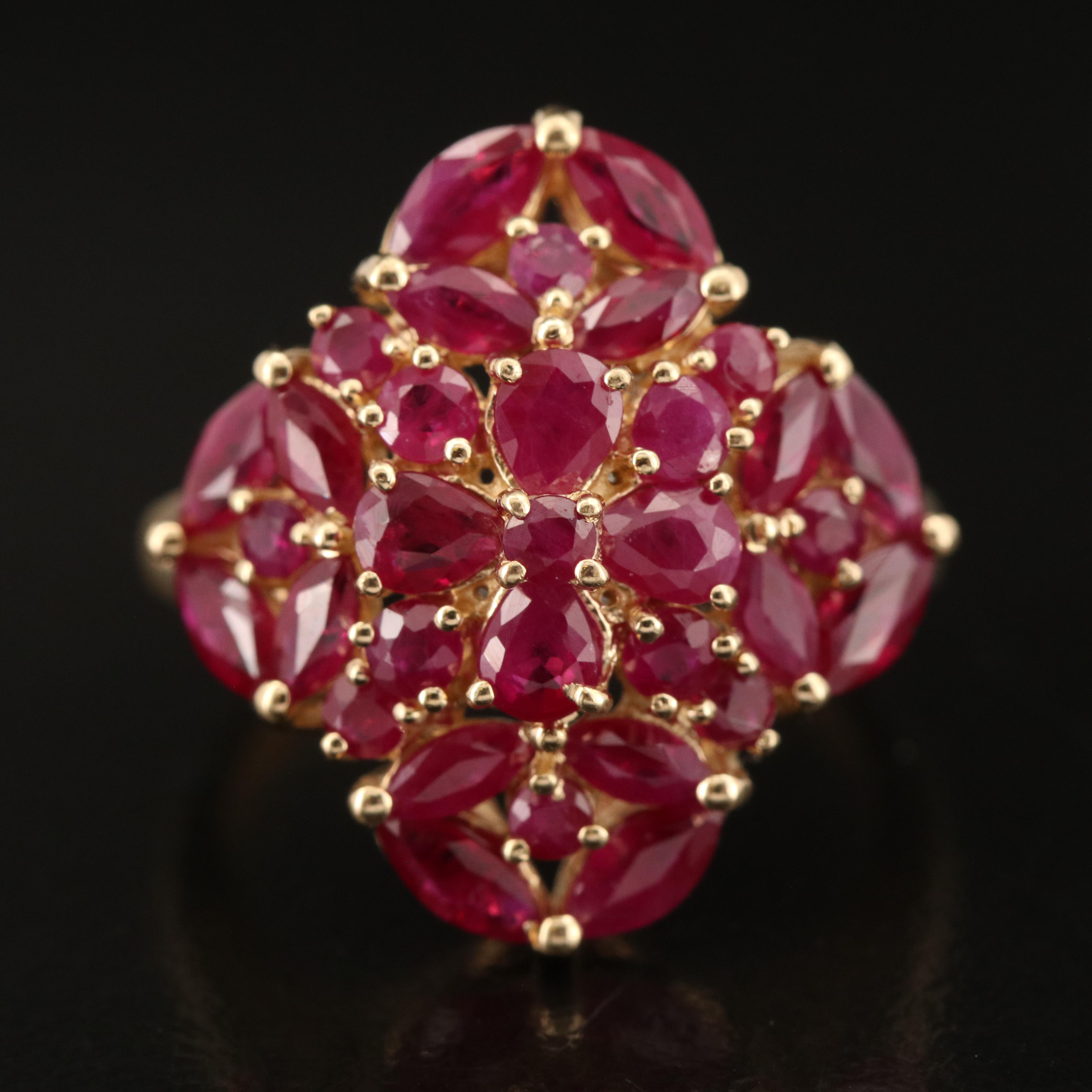 14K Ruby Cluster Ring | EBTH