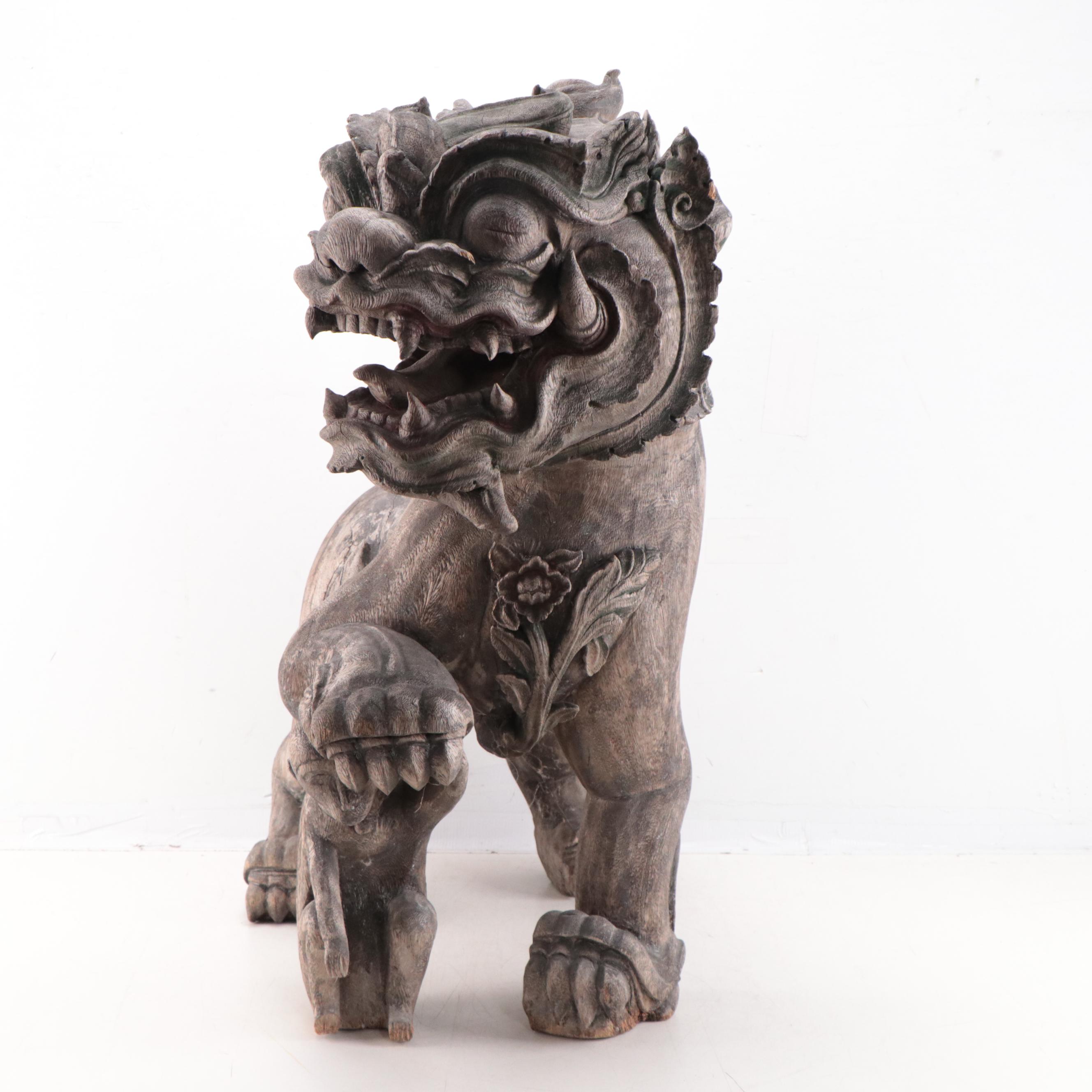 Large Meiji Period Japanese Wooden Shishi, 19th Century | EBTH