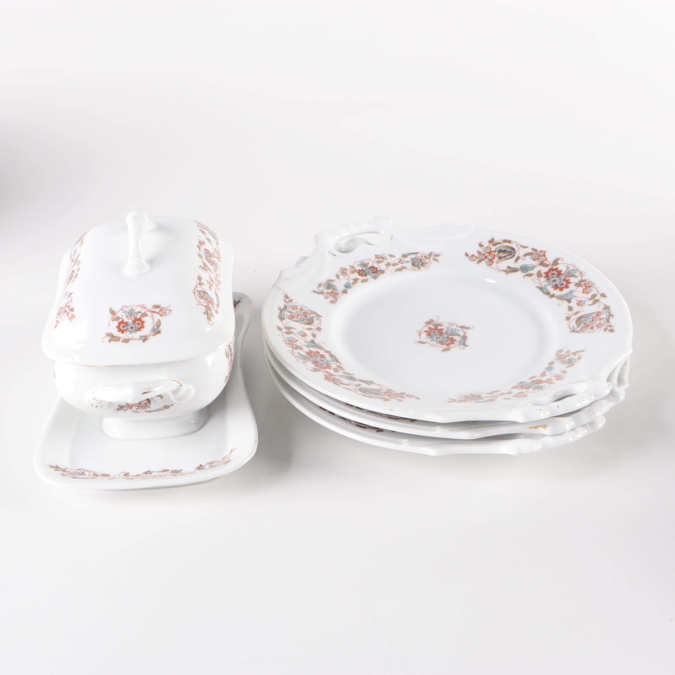 Springer & Co. Austrian Red and Blue Porcelain Dinnerware and Serveware ...