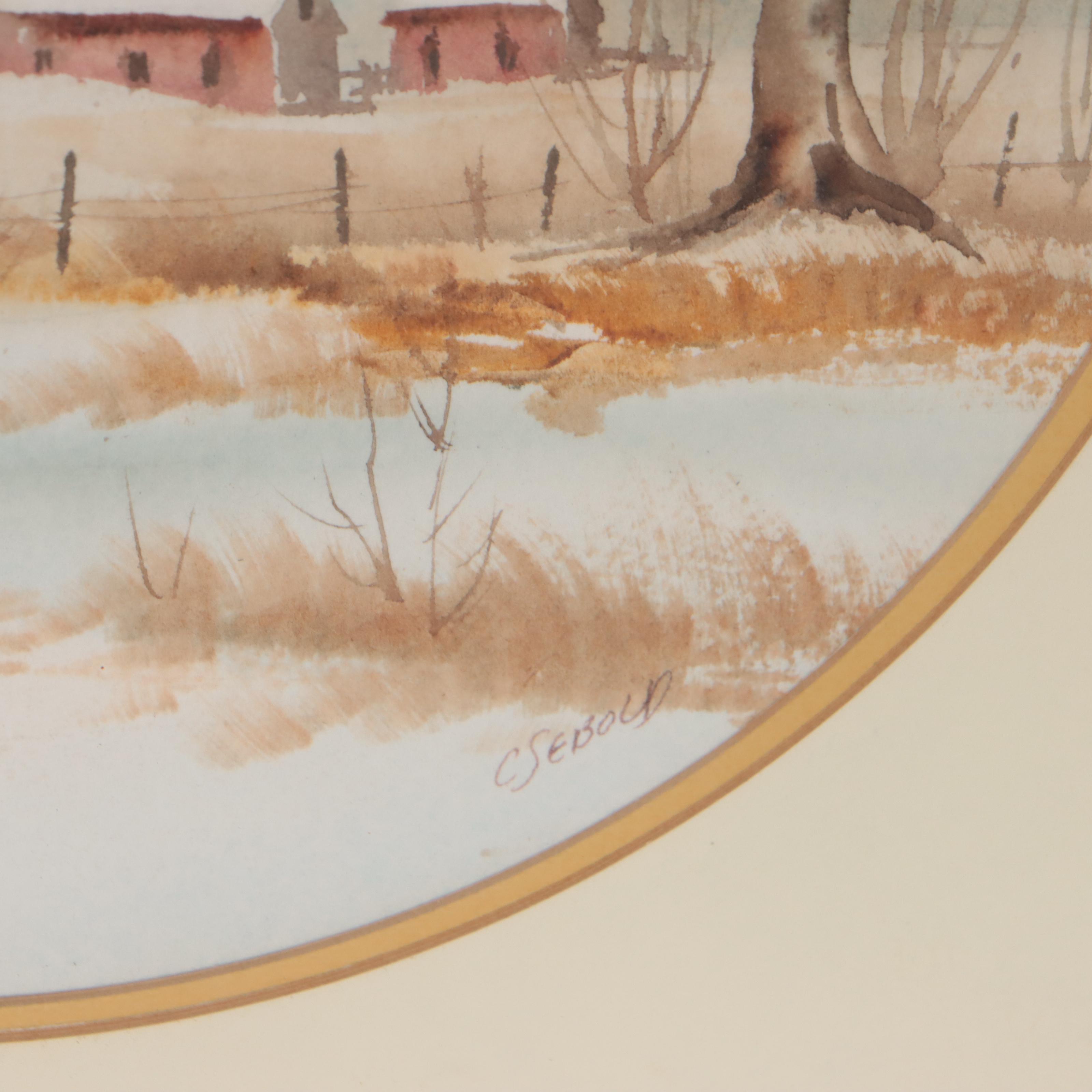 Carol Shupp Sebold Watercolor Painting of Rural Landscape, Late 20th ...