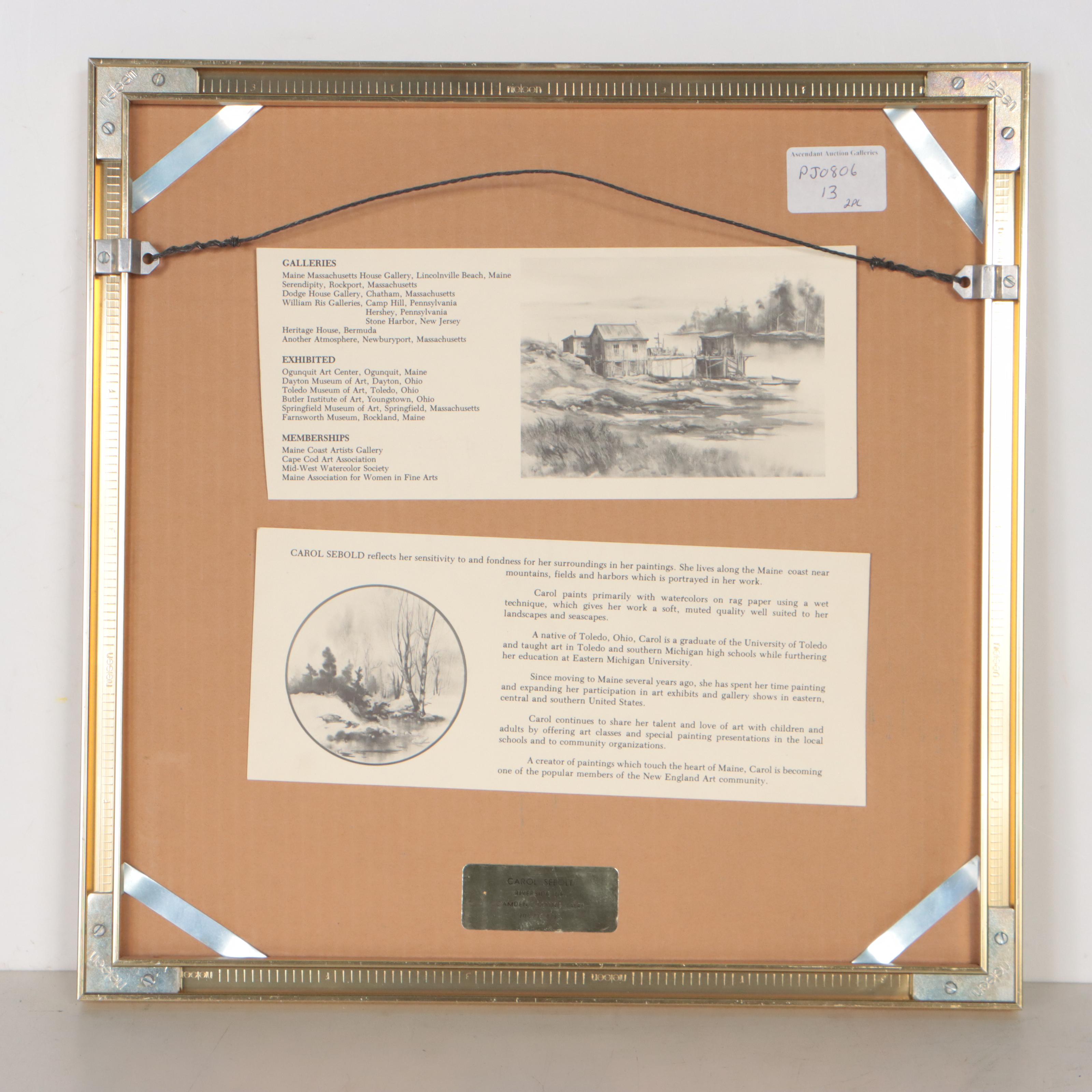 Carol Shupp Sebold Watercolor Painting of Rural Landscape, Late 20th ...