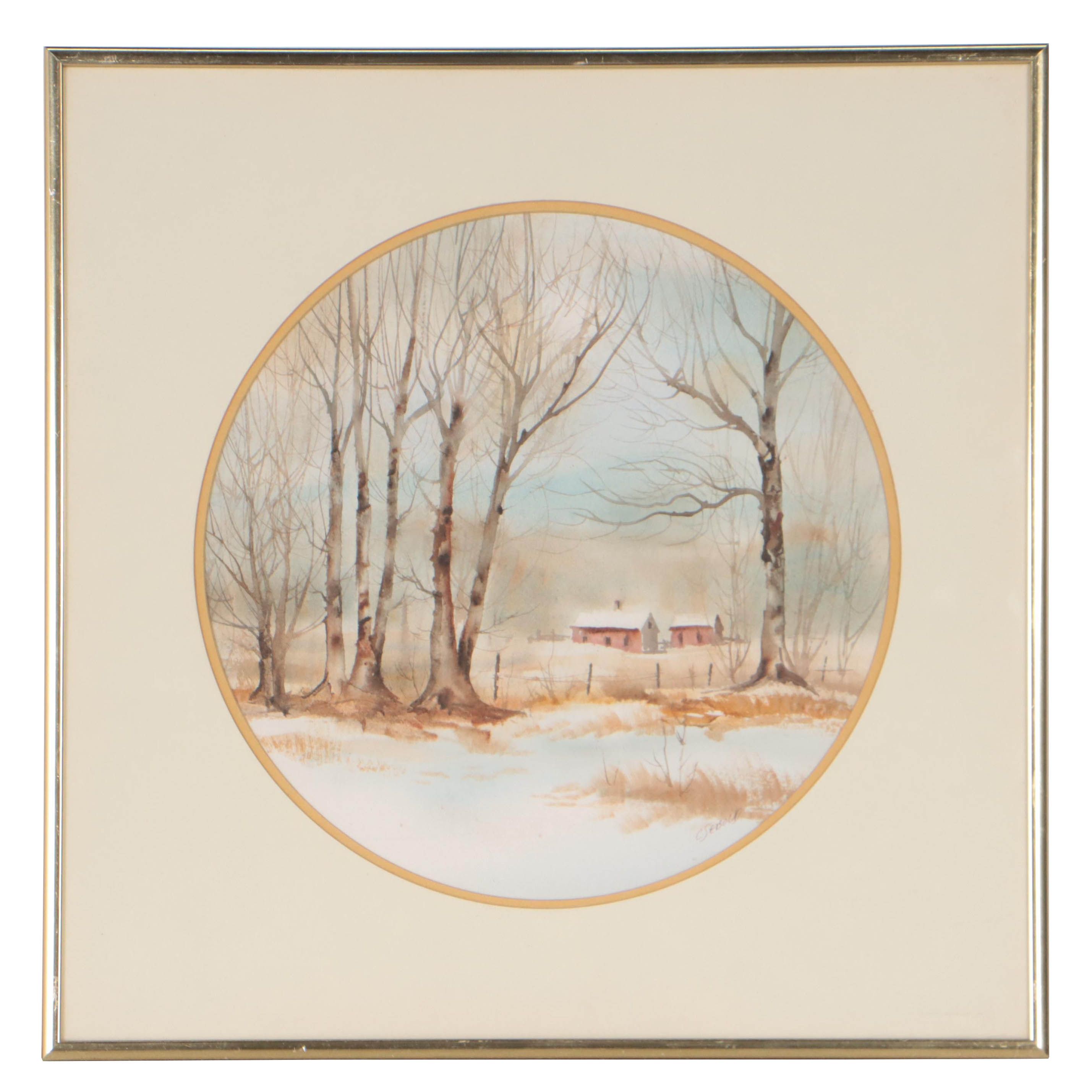 Carol Shupp Sebold Watercolor Painting of Rural Landscape, Late 20th ...