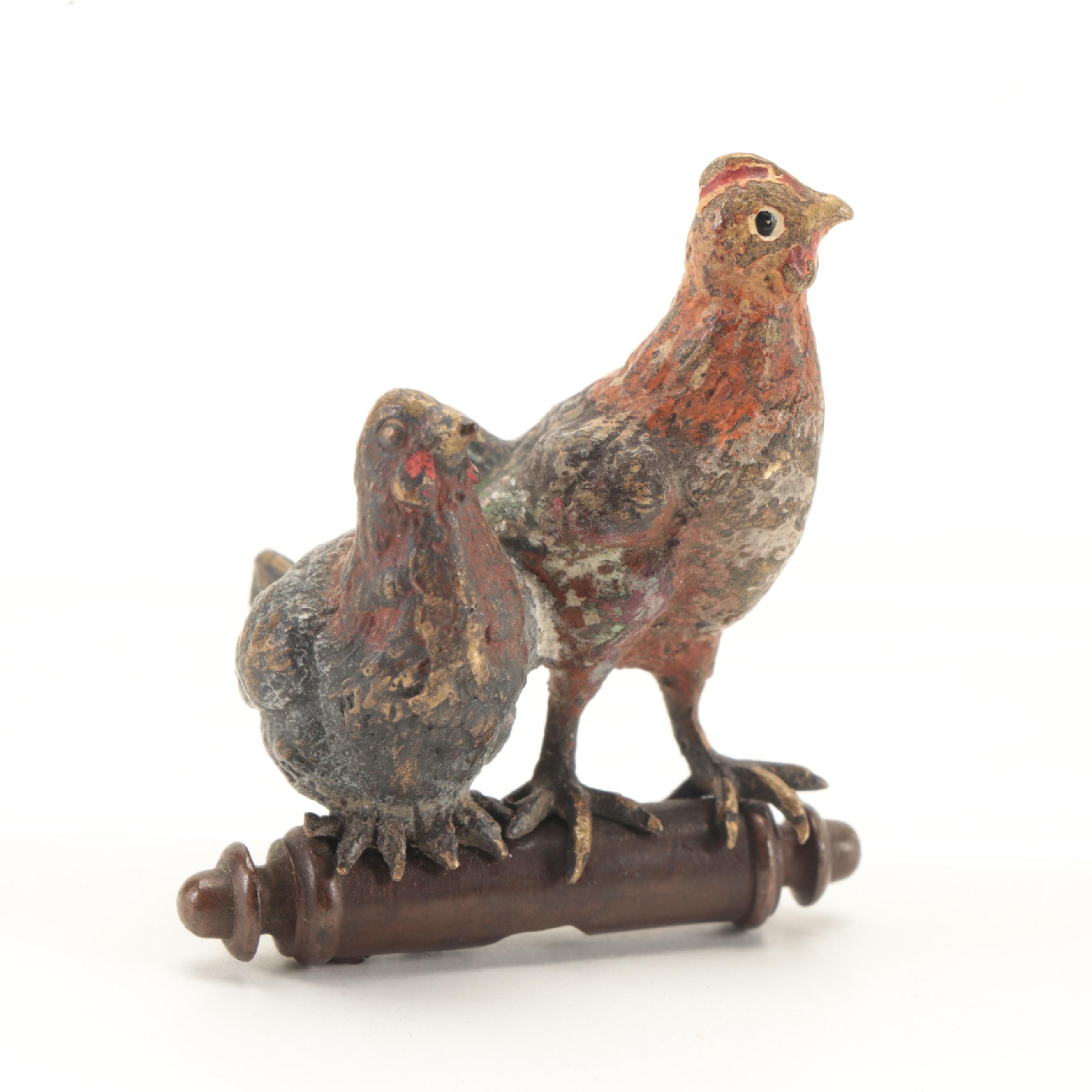 Cold Painted Austrian Bronzes with Hens, Rooster and Scratching Dog ...