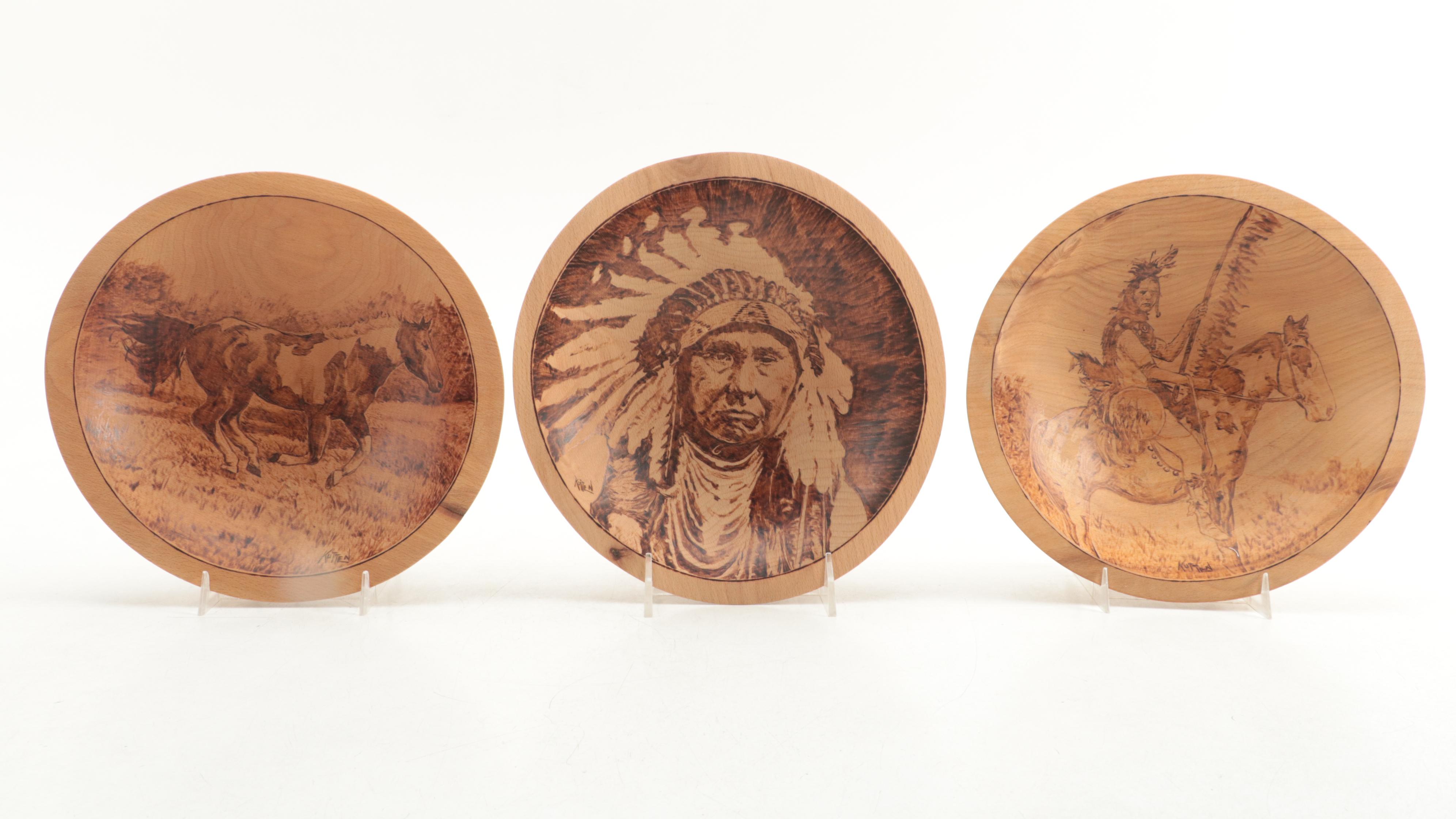 Pyrography Wooden Clock and Bowls with Other Carved Wood Décor | EBTH