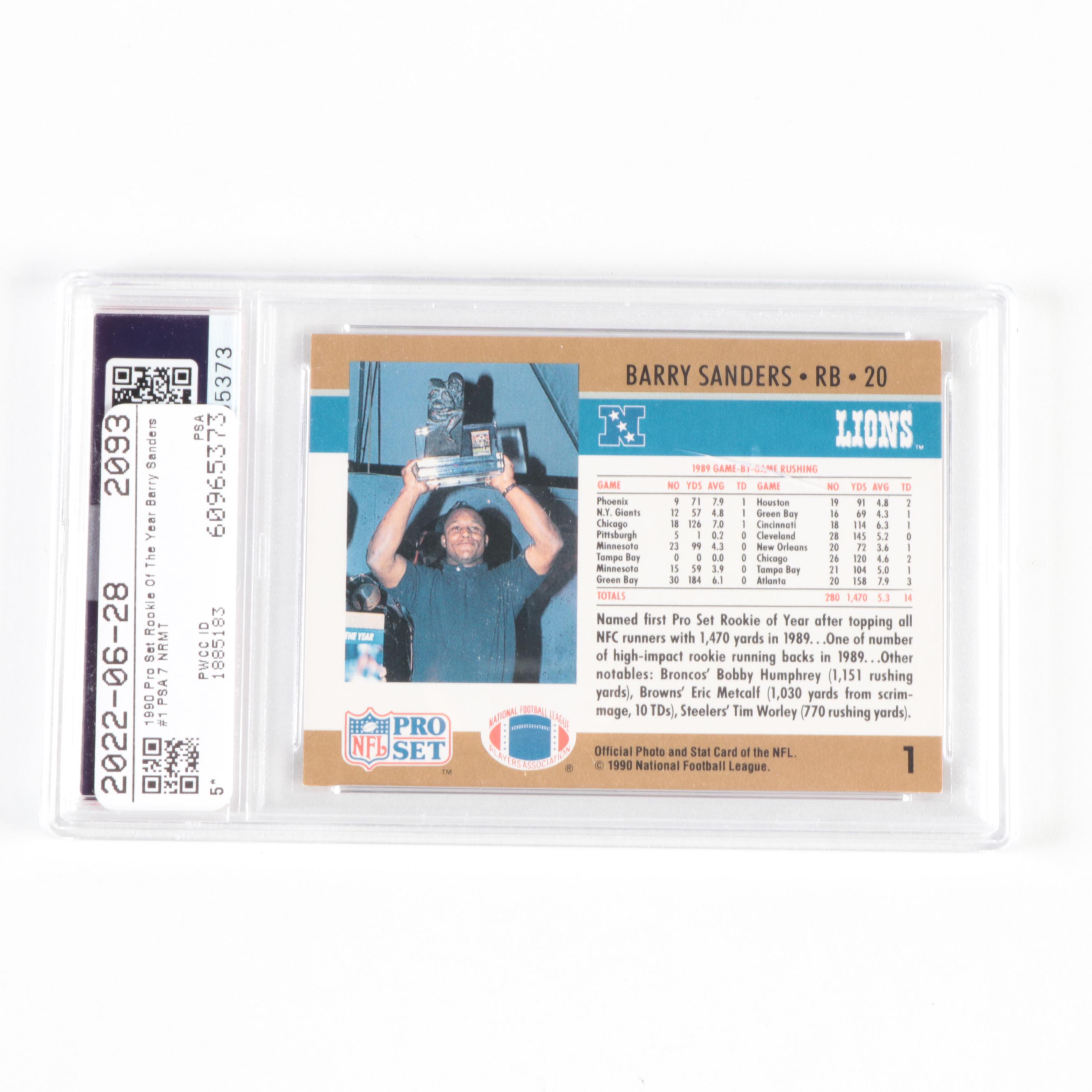 1990 NFL Pro Set Barry Sanders Rookie of the Year #1 PSA 7 NM Football ...
