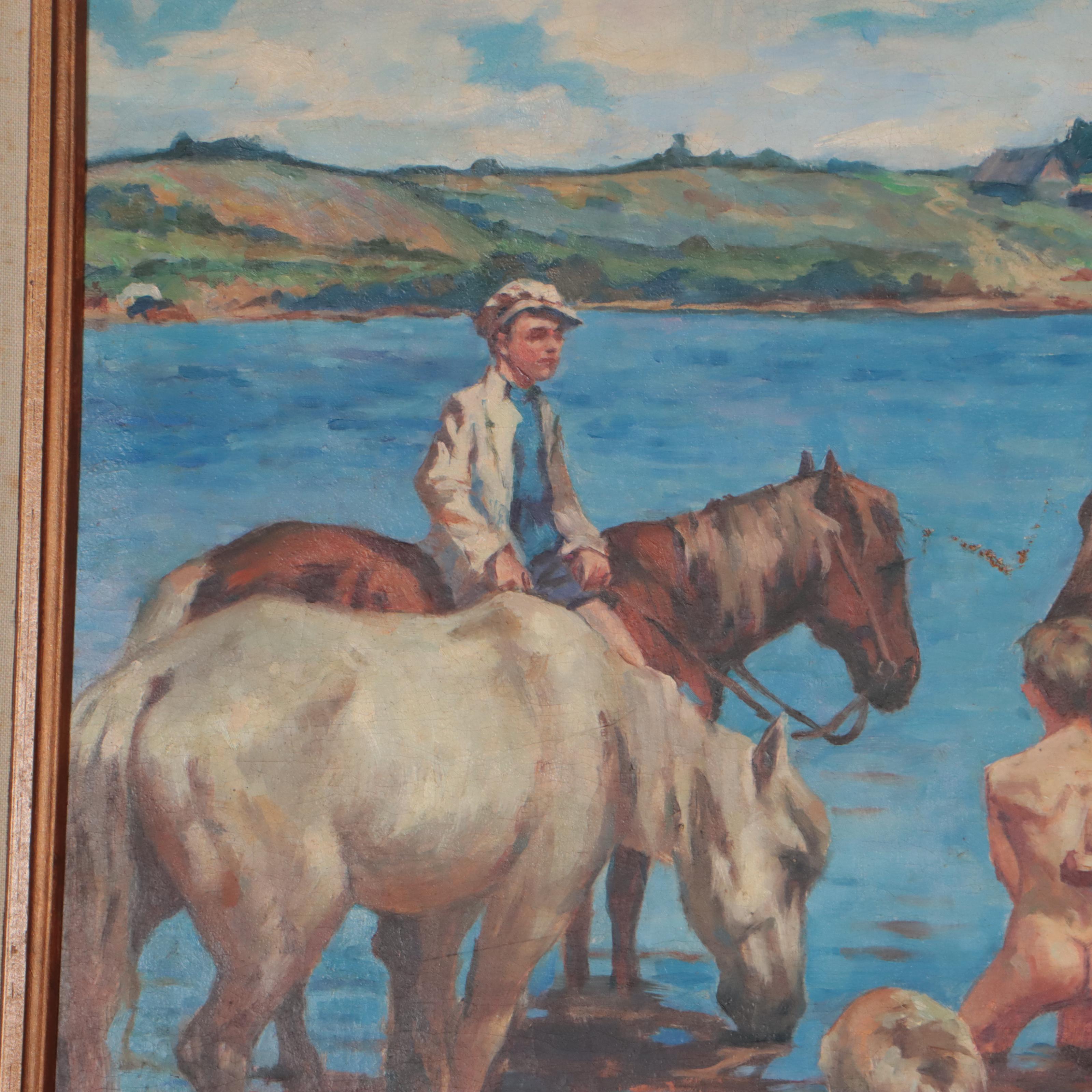 Oil Painting after Nikolay Bogdanov Belsky's "Horses Bathing" | EBTH