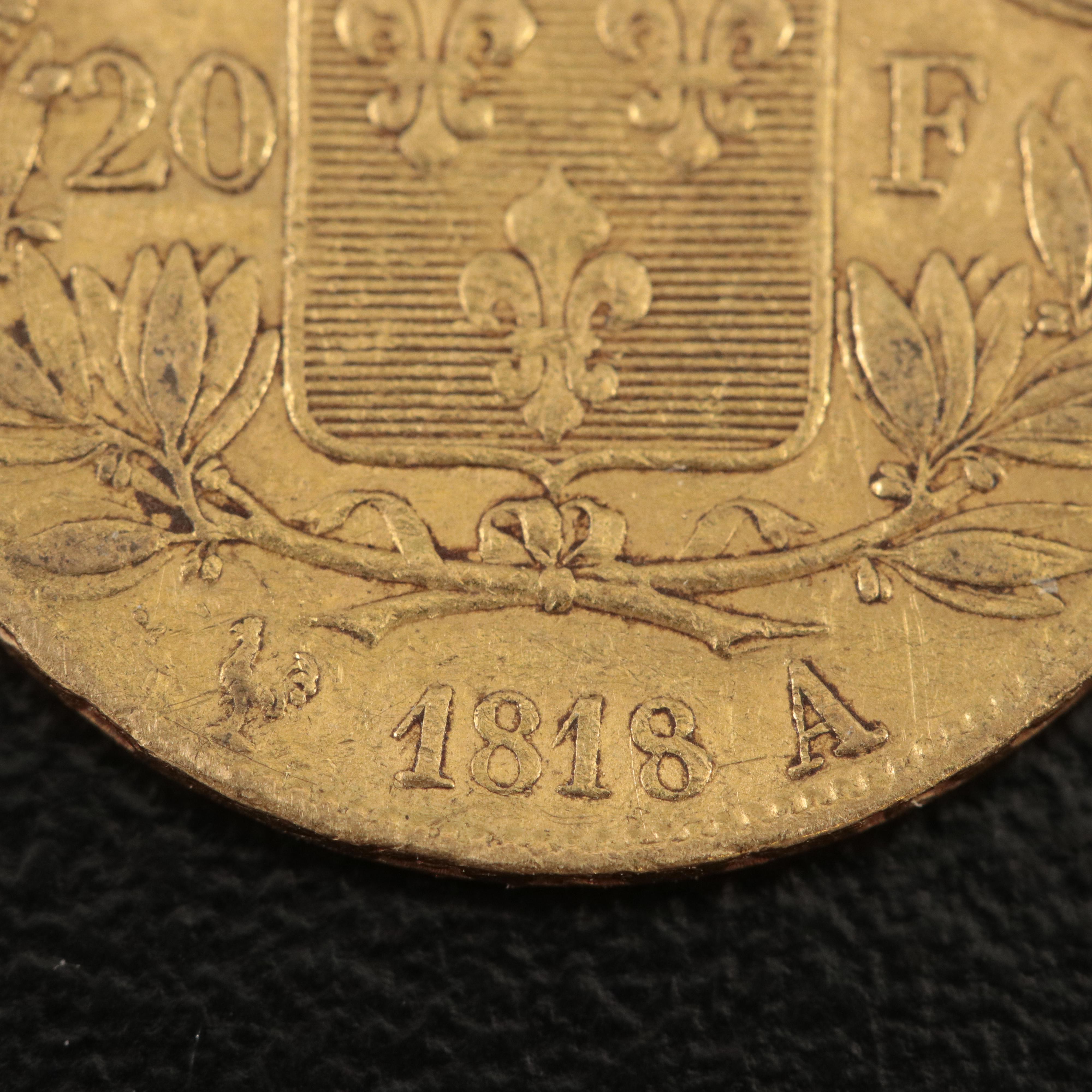 Three French 20 Francs Gold Coins, Including 1818-A | EBTH