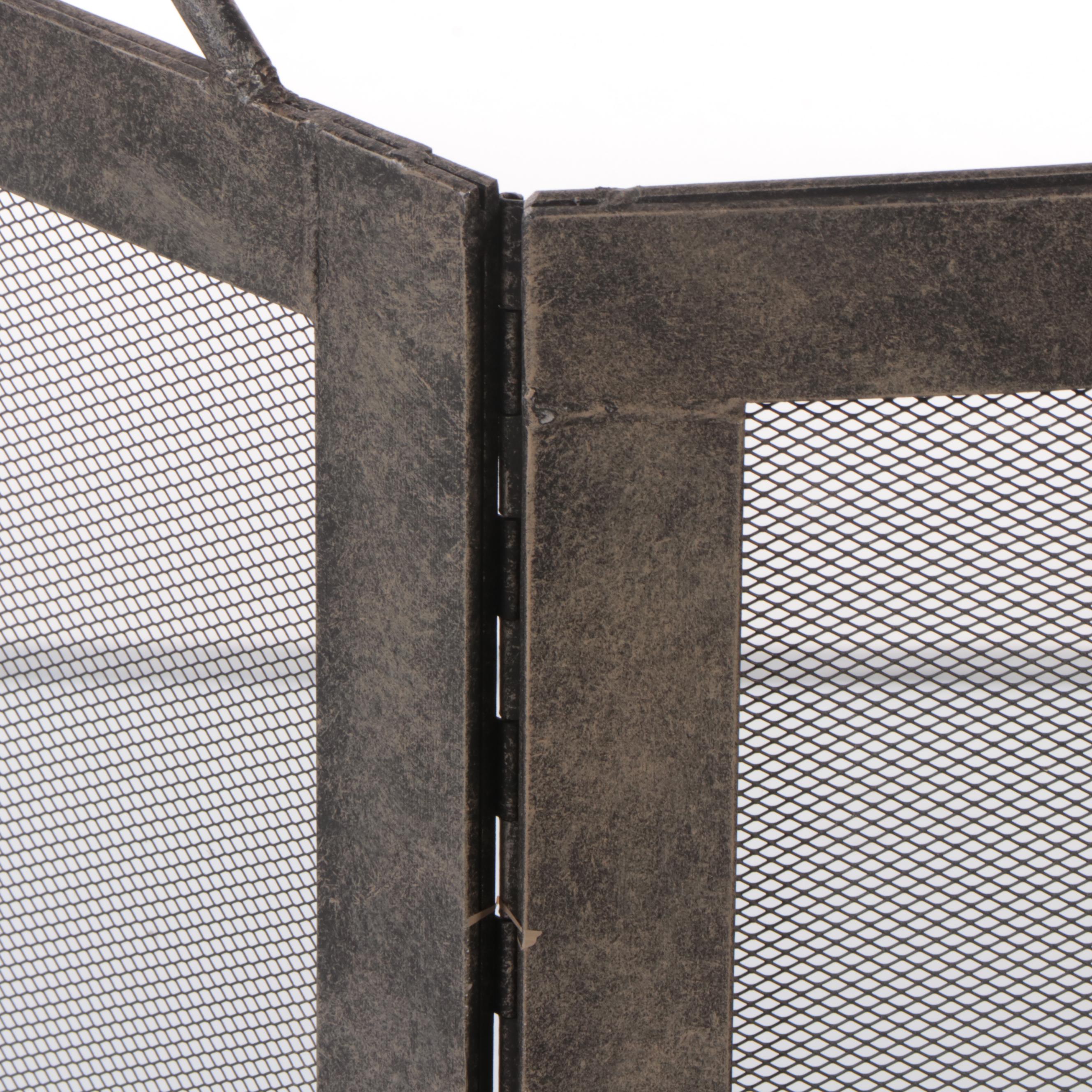 Three Panel Folding Metal and Mesh Fire Screen | EBTH