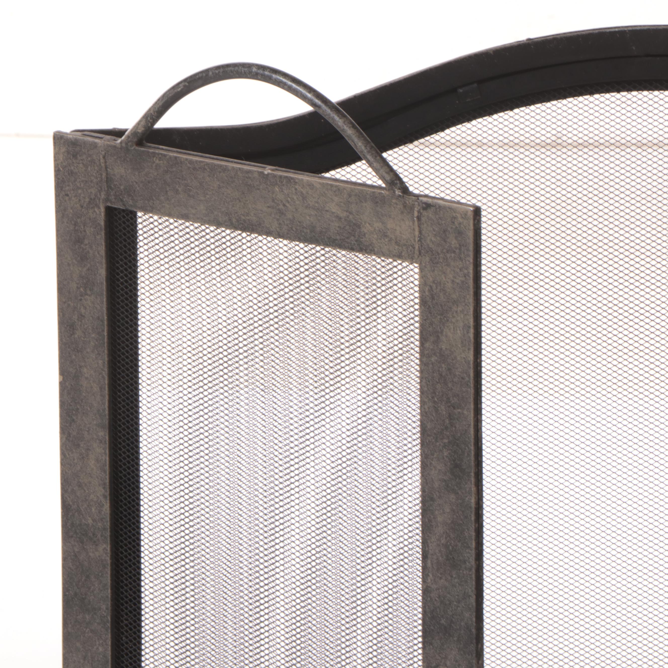 Three Panel Folding Metal and Mesh Fire Screen | EBTH